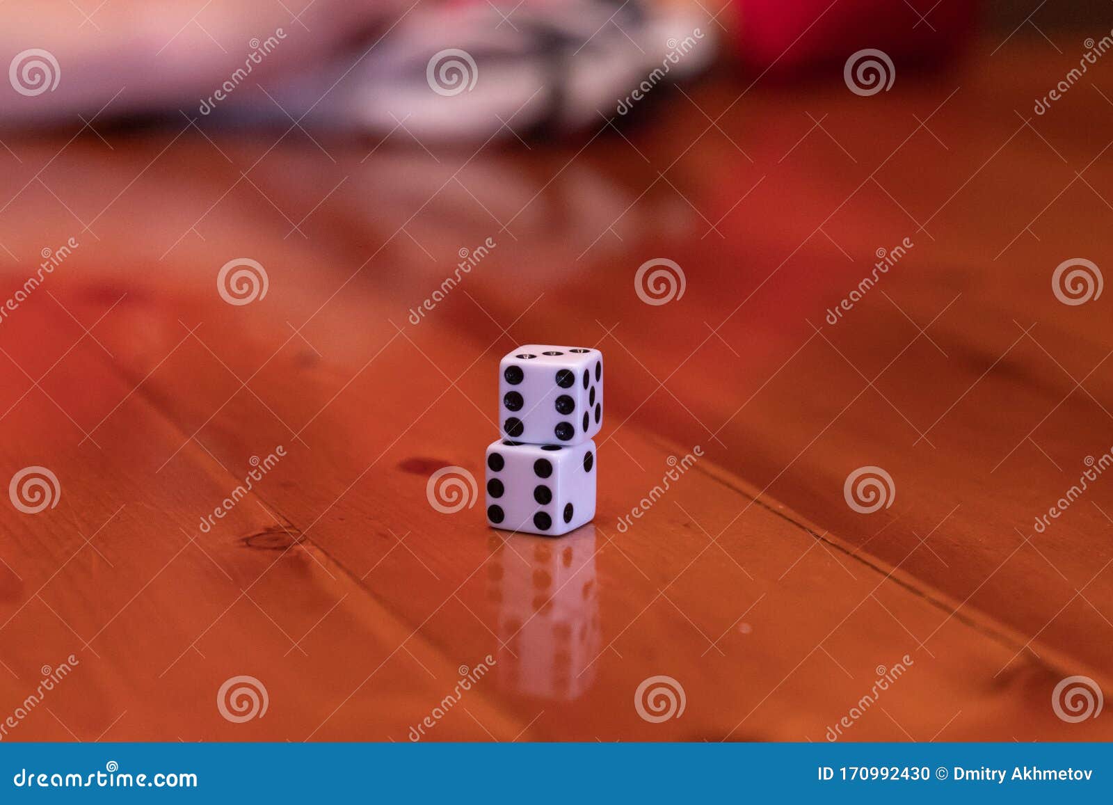 Two Play Dice Stack on Each Other on the Brown Table Stock Photo ...