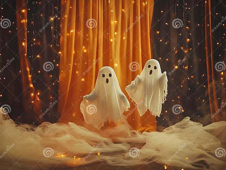 Two Playful Ghost Figures in a Whimsical Setting with Soft Lighting and ...