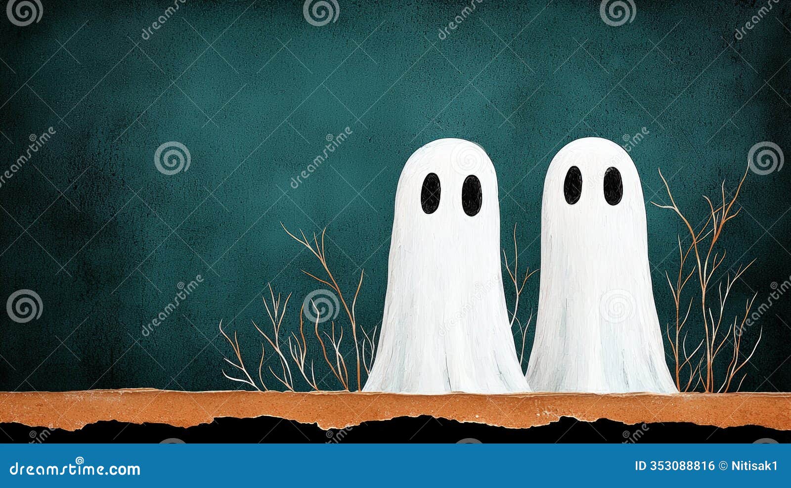 Two Playful Ghosts on a Textured Background with Dark Hues Stock ...