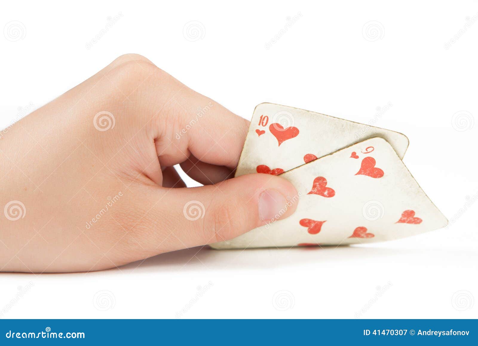 Two Playing Cards in Hand Isolated on White Background Stock Image ...