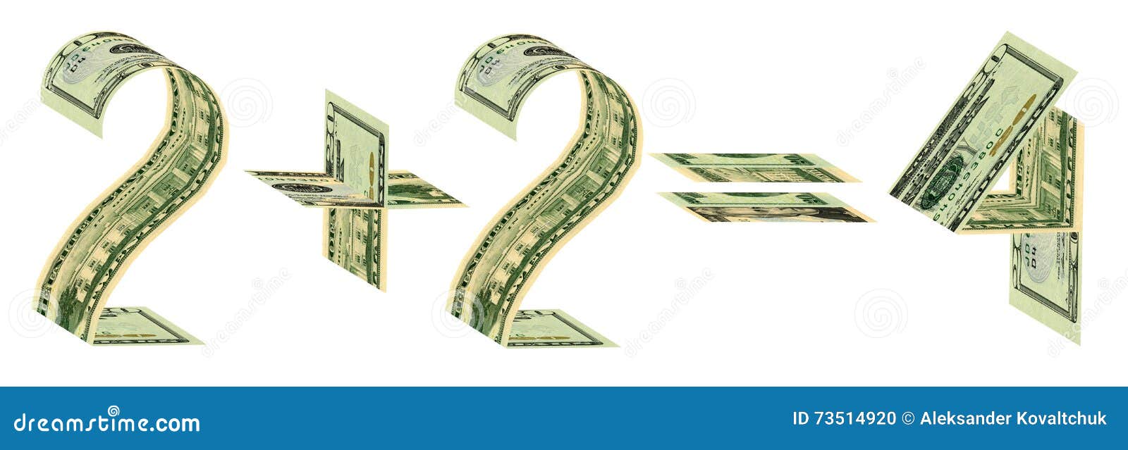 Two plus two equals four stock photo. Image of banknotes - 73514920