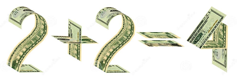 Two plus two equals four stock photo. Image of banknotes - 73514920