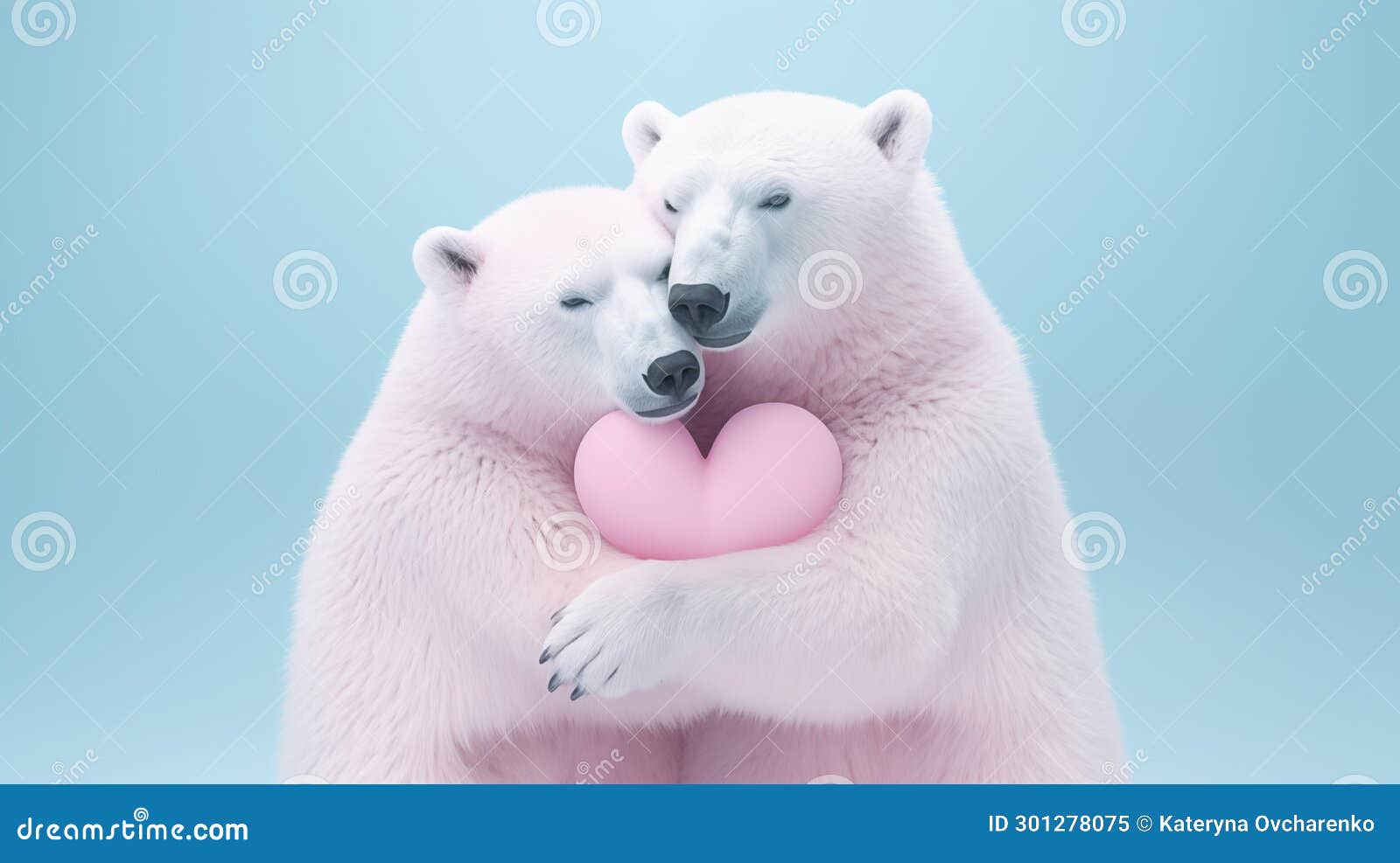 Two Polar Bears Hugging Each Other and Holding a Pink Heart Stock Illustration - Illustration of ...