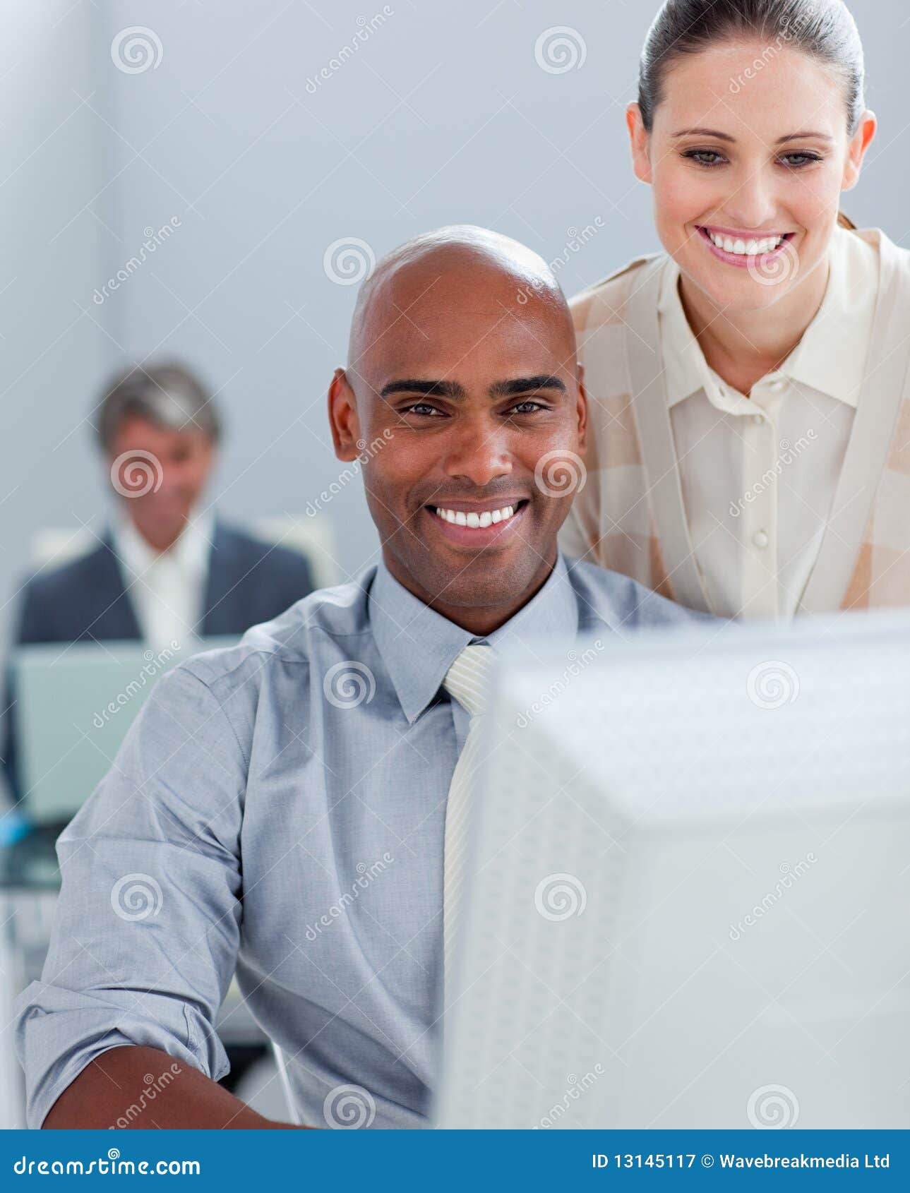 Two Positive Business Colleagues Working Together Stock Image - Image ...