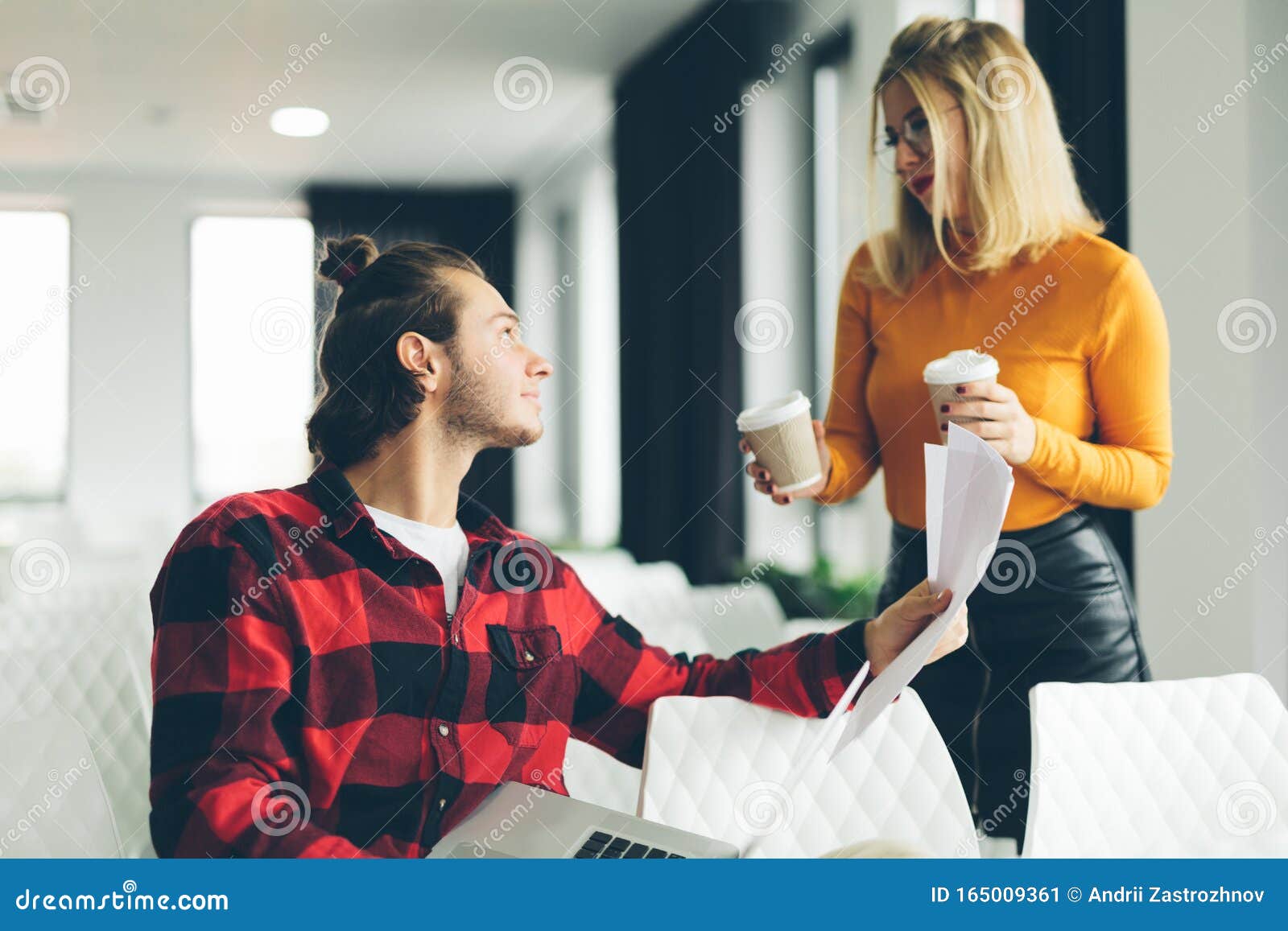 Two Positive Business Friends Drink Coffee Stock Image - Image of ...