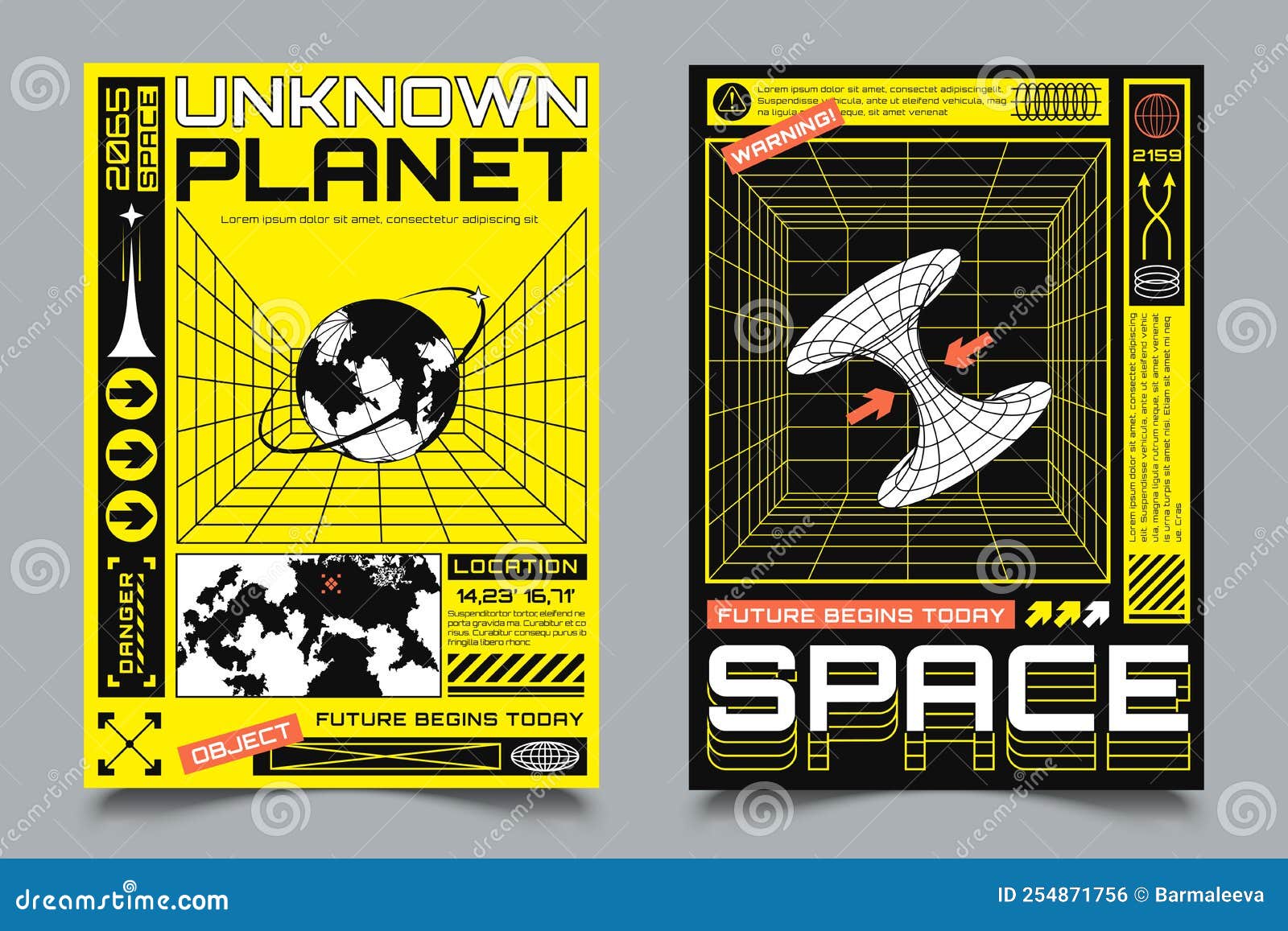Two Posters with HUD Elements, Perspective Grid, Futuristic Design ...