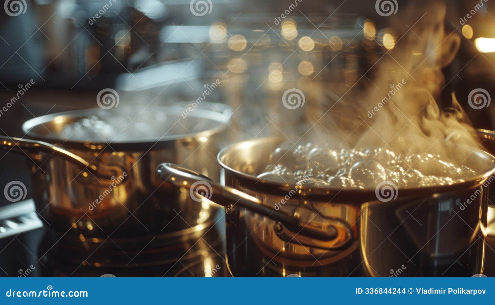 Two Pots Cooking on a Stove with Gas Burners Stock Photo - Image of ...