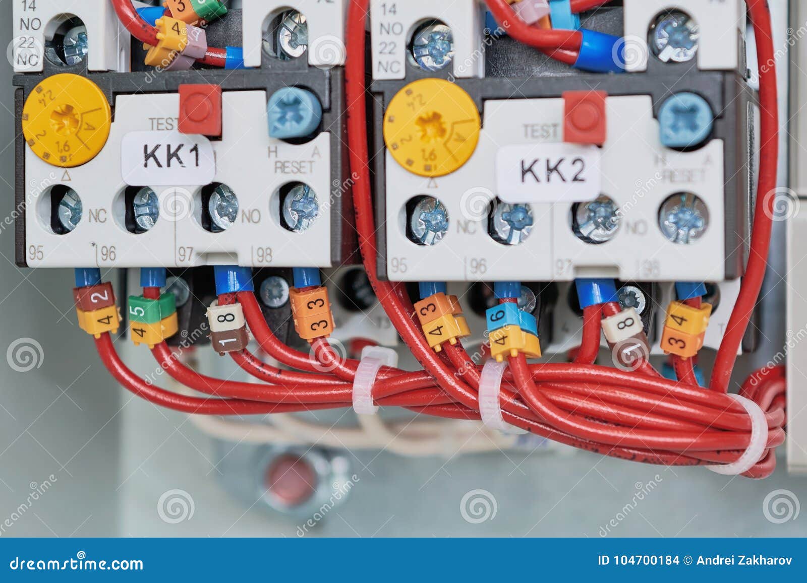 Two Power Contactor with Adjustable and Connected To it by Wires. Stock ...