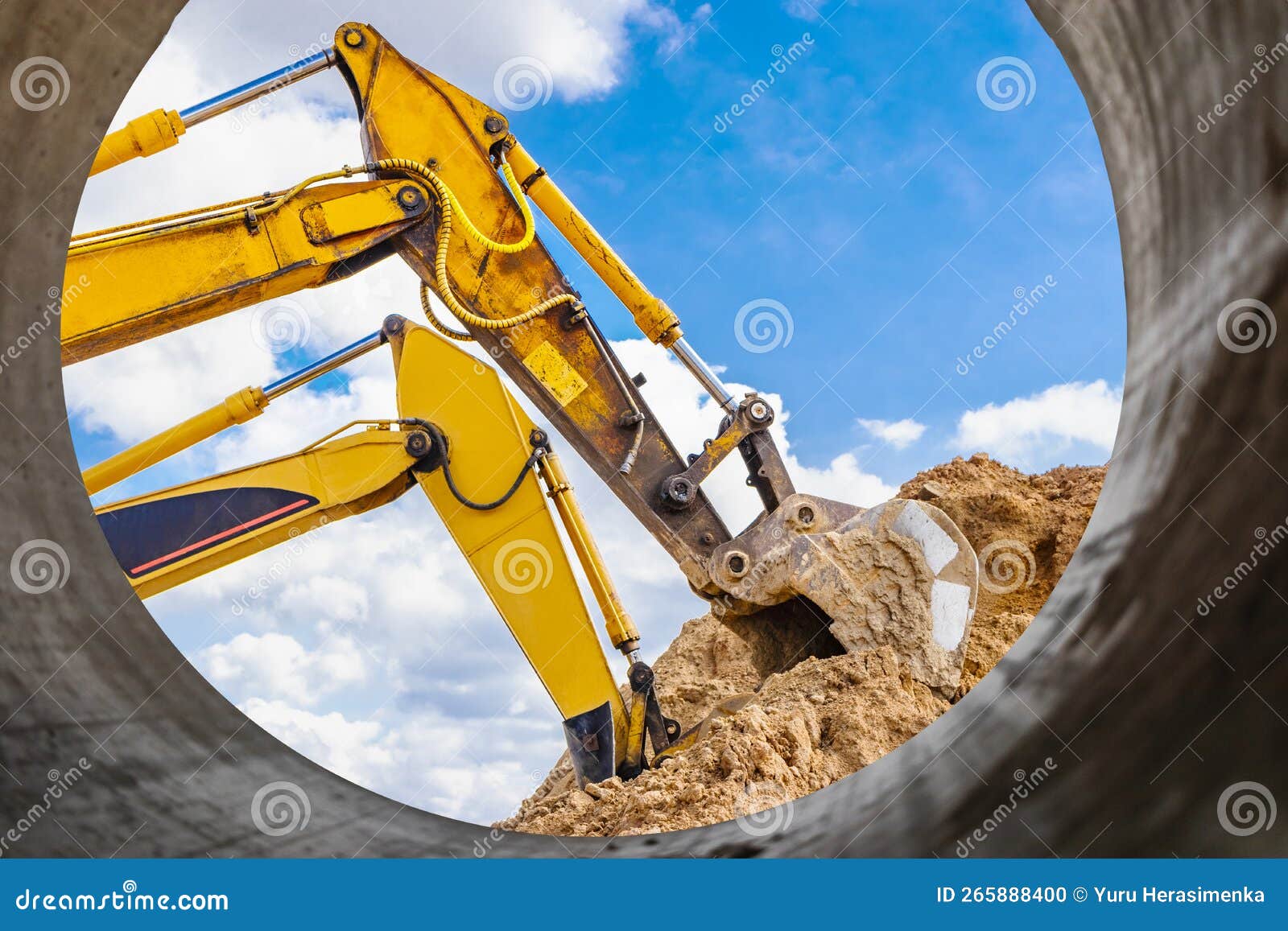 Two Powerful Excavators Work at the Same Time on a Construction Site ...