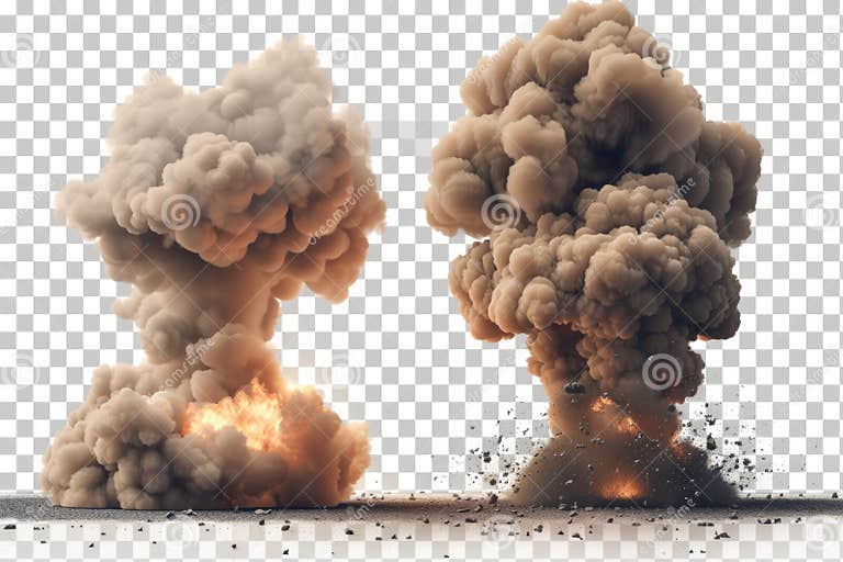Two Powerful Explosions Burst Forth on a Transparent Background ...