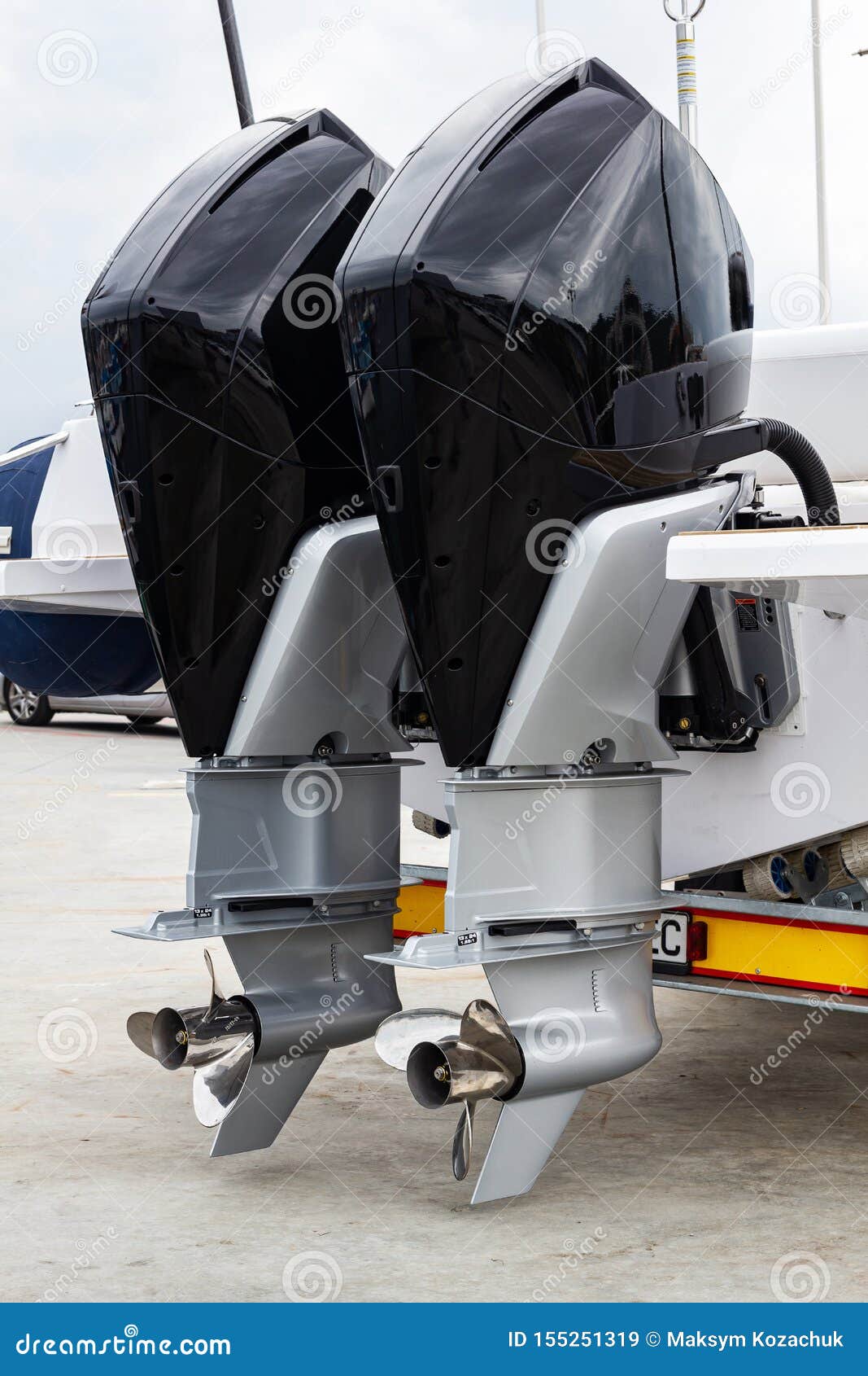 Two powerfull boat engines stock image. Image of vacation - 155251319