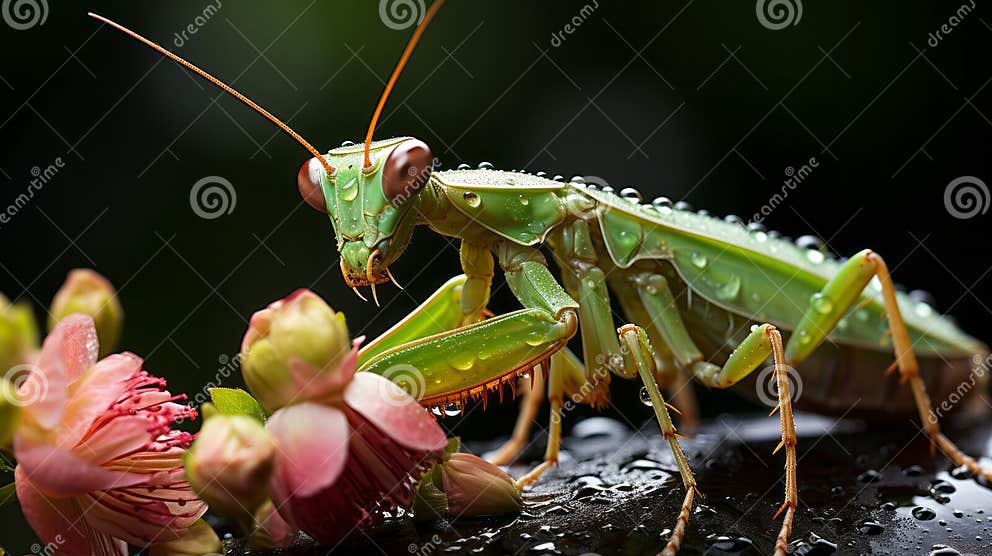 Two Praying Mantis. Generative AI. Stock Illustration - Illustration of ...