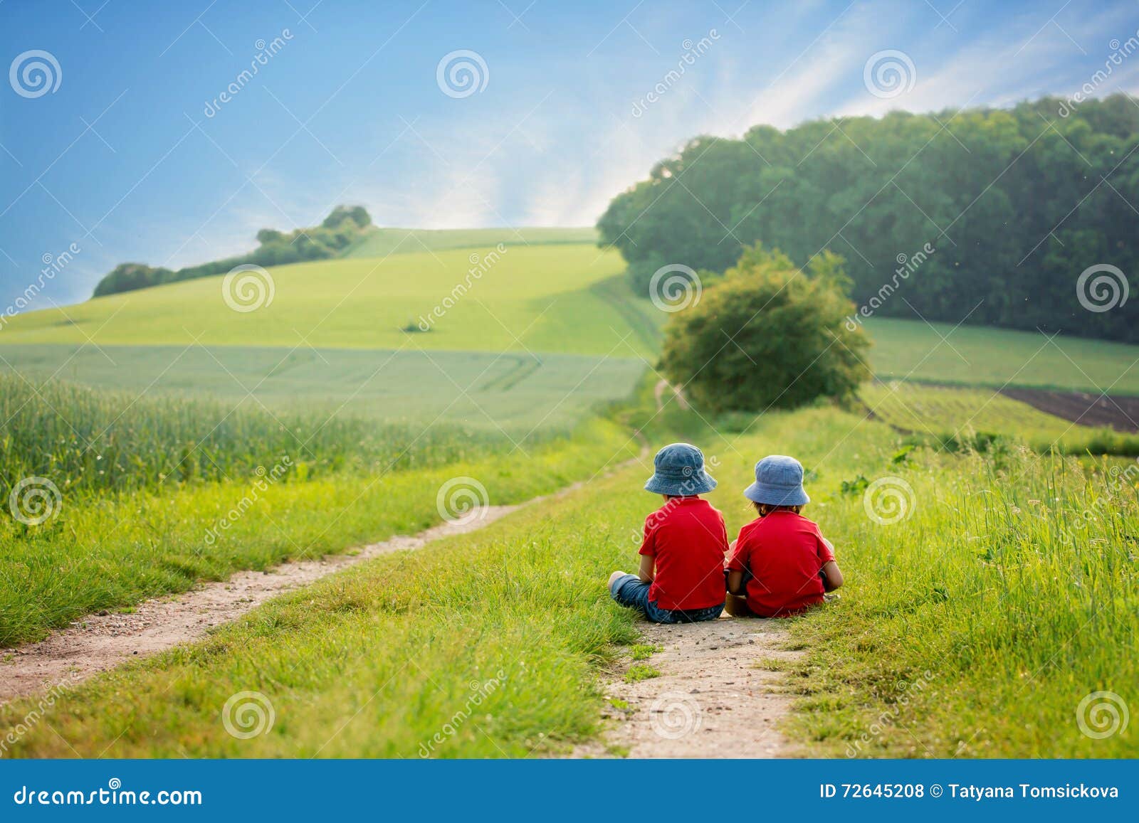 Two Preschool Children, Sitting in the Rural, Contemplating the Stock ...
