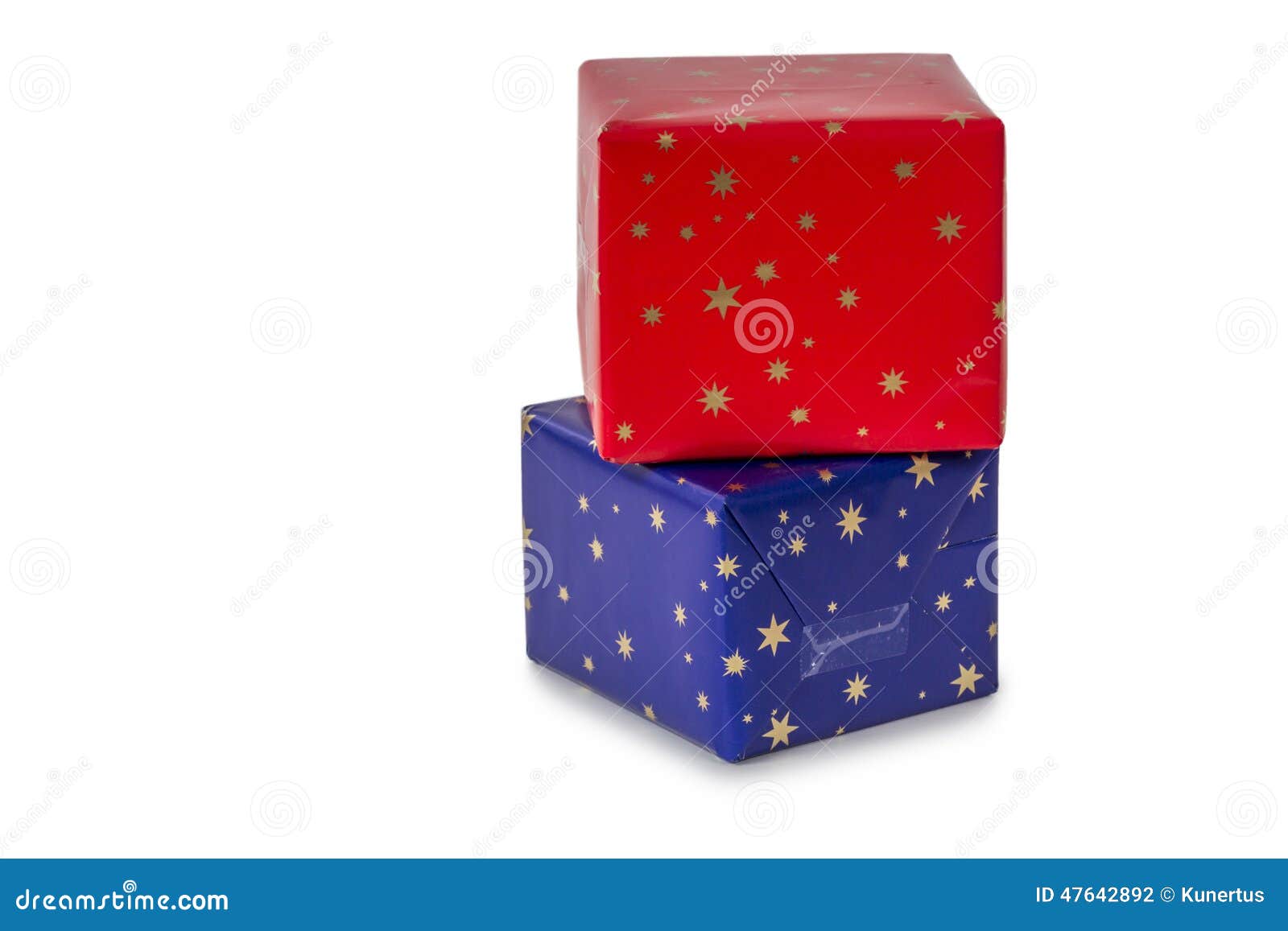 Two Presents in Blue and Red Wrapping Stock Photo - Image of decoration ...