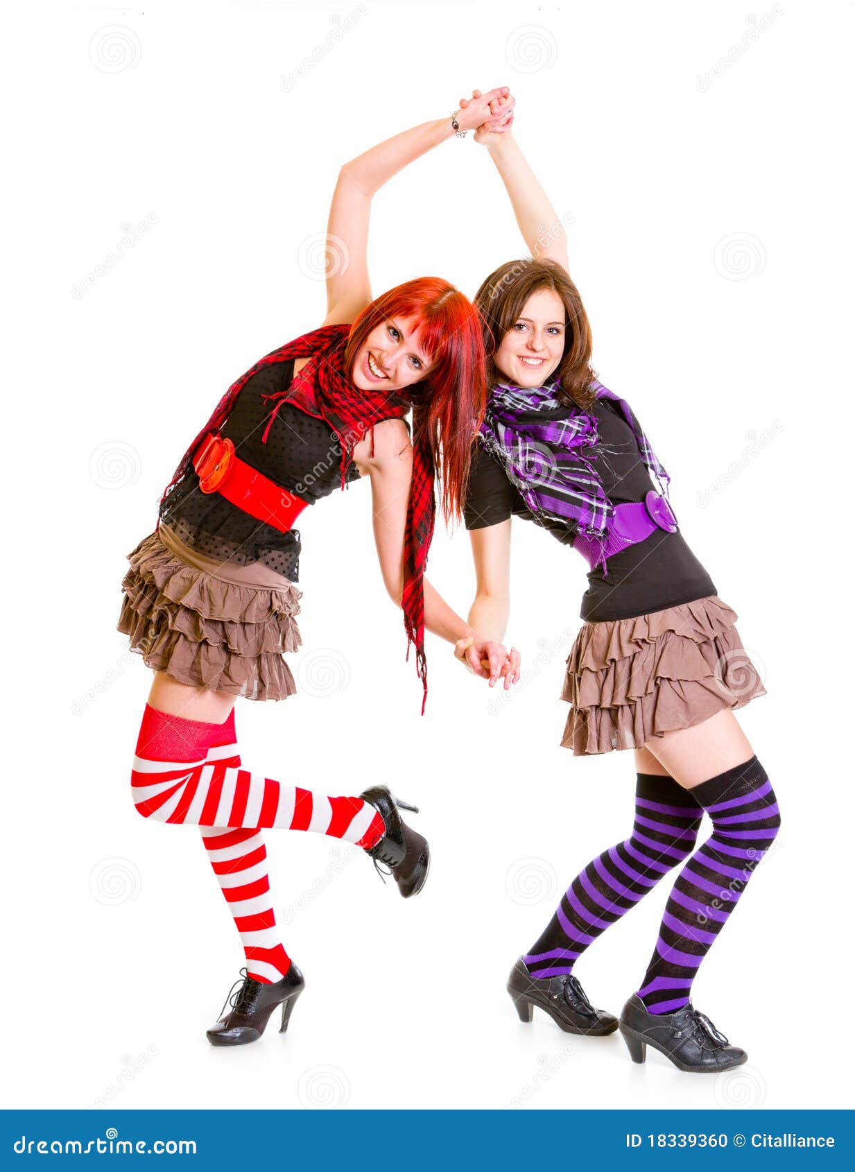 Two Pretty Cheerful Girls Standing Back To Back Stock Photo - Image of ...