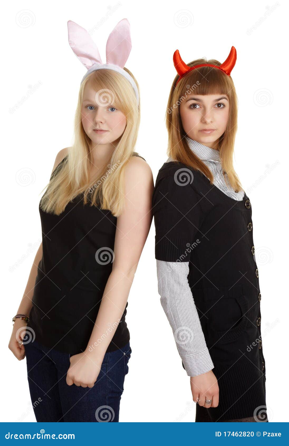 Two Pretty Girls in Costume Rabbit and Devil Stock Photo - Image of ...