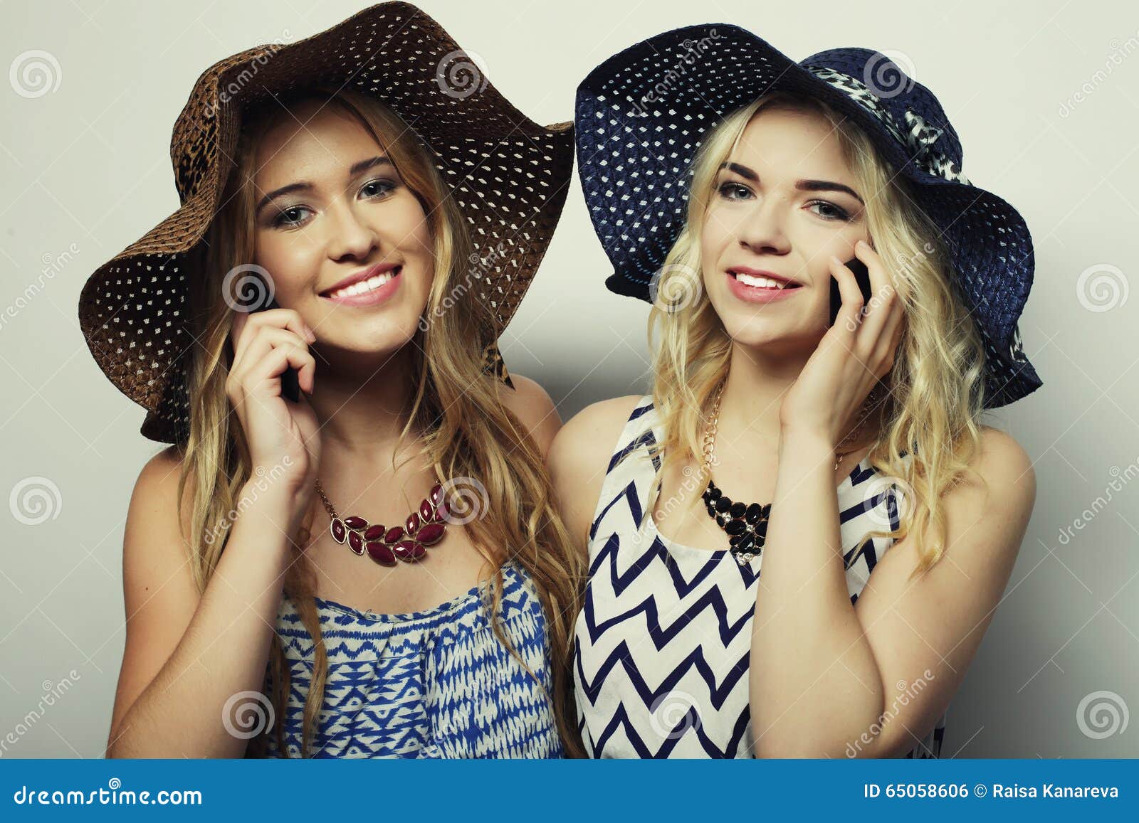 Two Pretty Girls Friends with Mobile Stock Photo - Image of holding ...