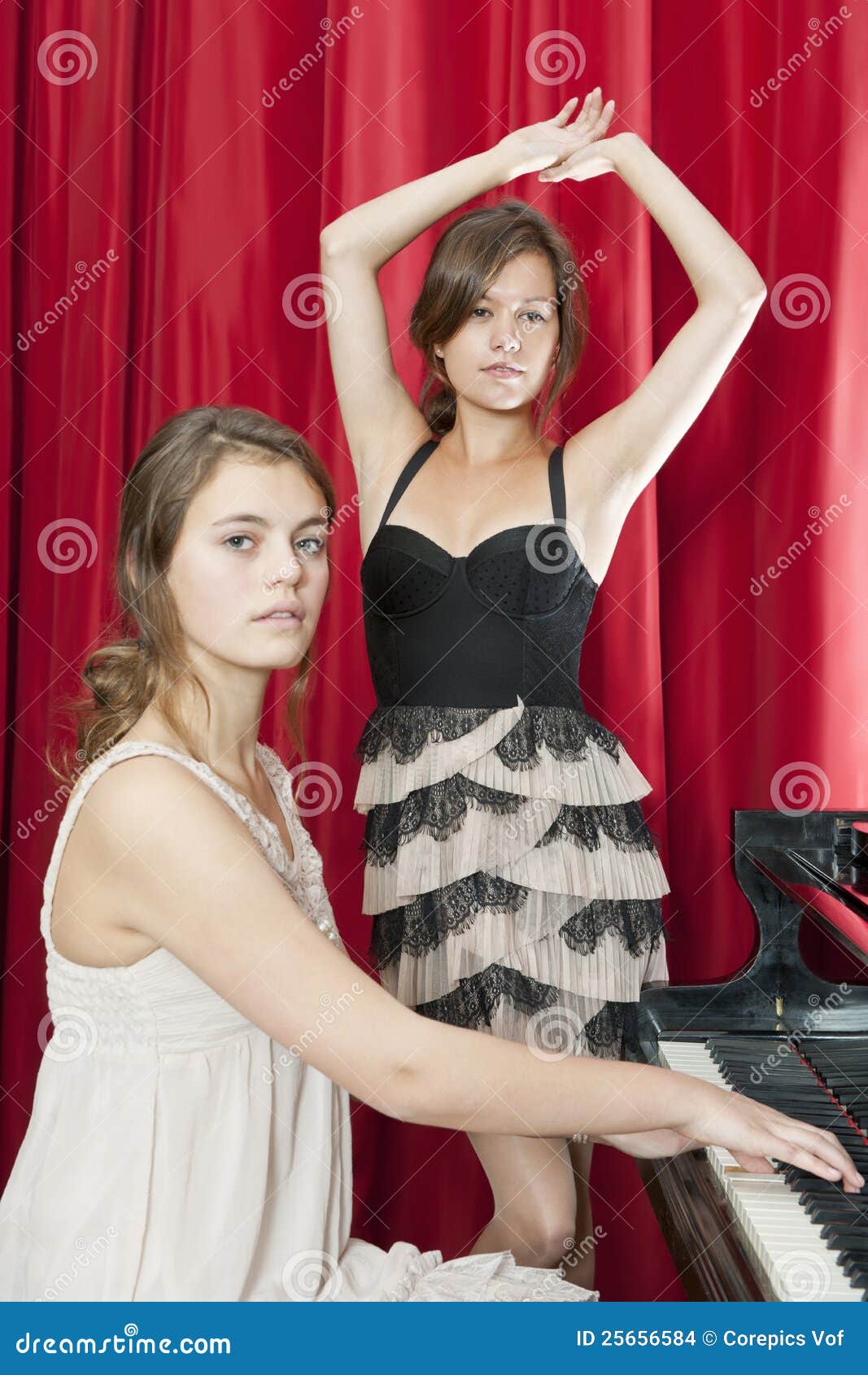 Two Pretty Girls Performing on Stage Stock Photo - Image of entertain ...