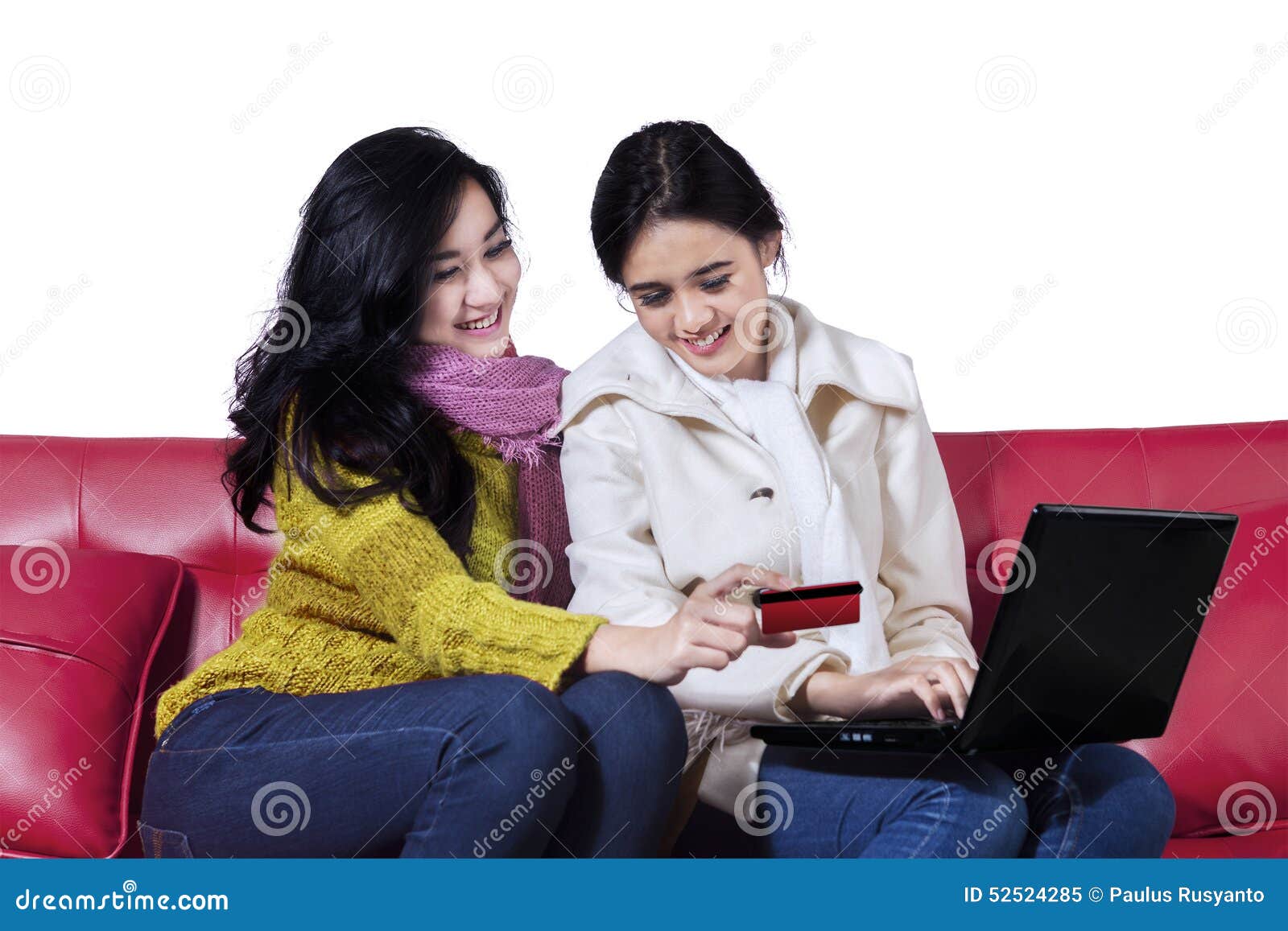 Two Pretty Girls Shopping Online Stock Image - Image of hispanic, girl ...