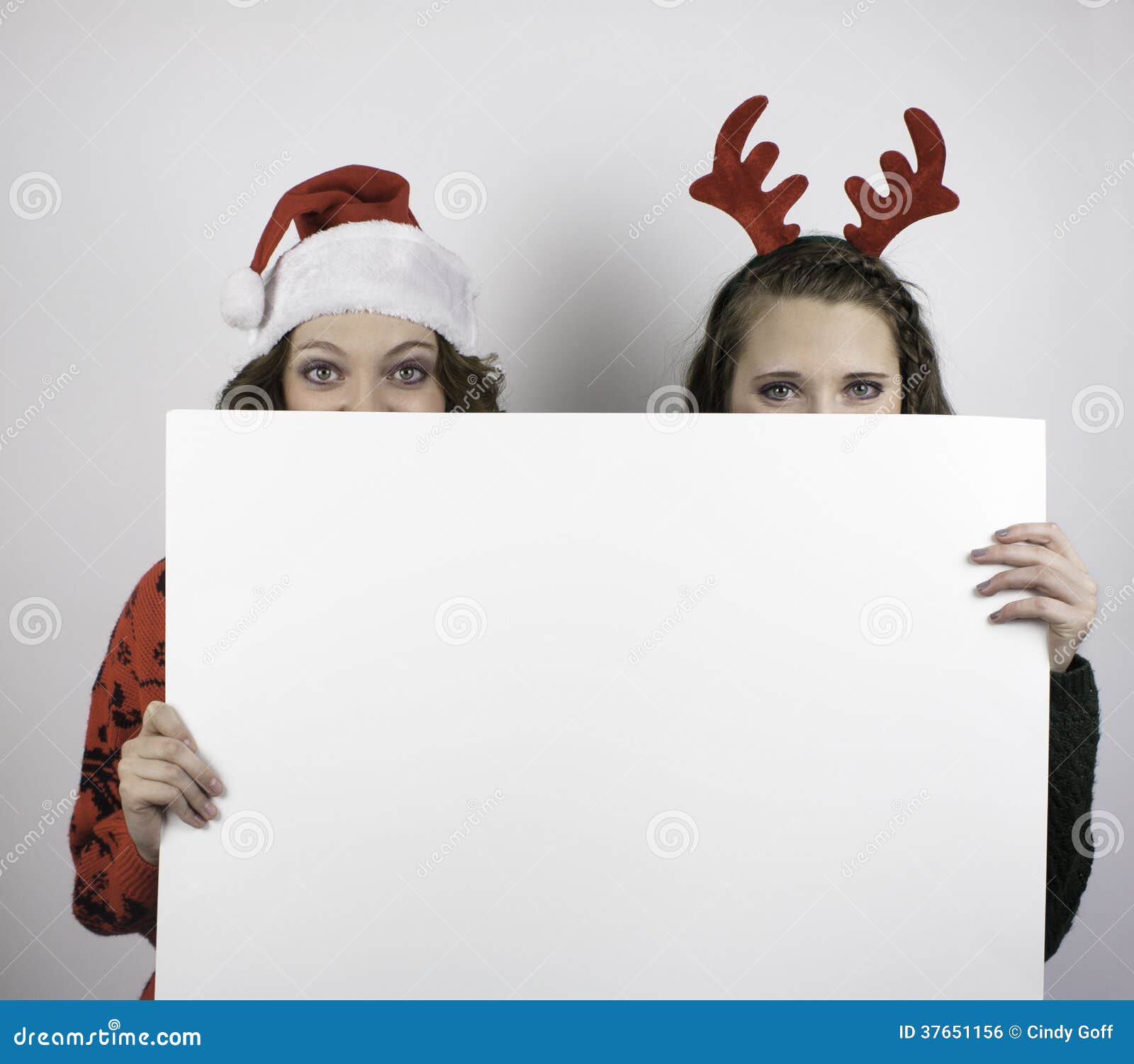 Two Pretty Women Holding Blank Sign Stock Photo - Image of peer ...