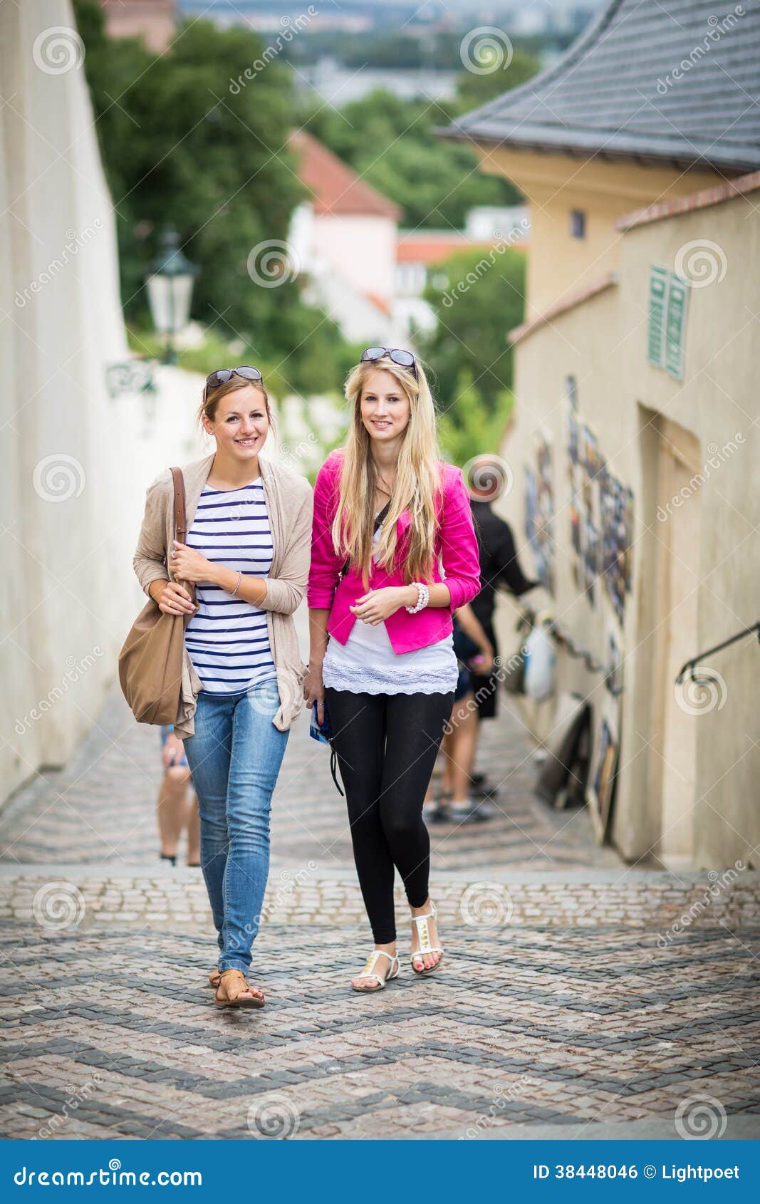Two Pretty, Young Women Walking in the Prague Stock Photo - Image of ...