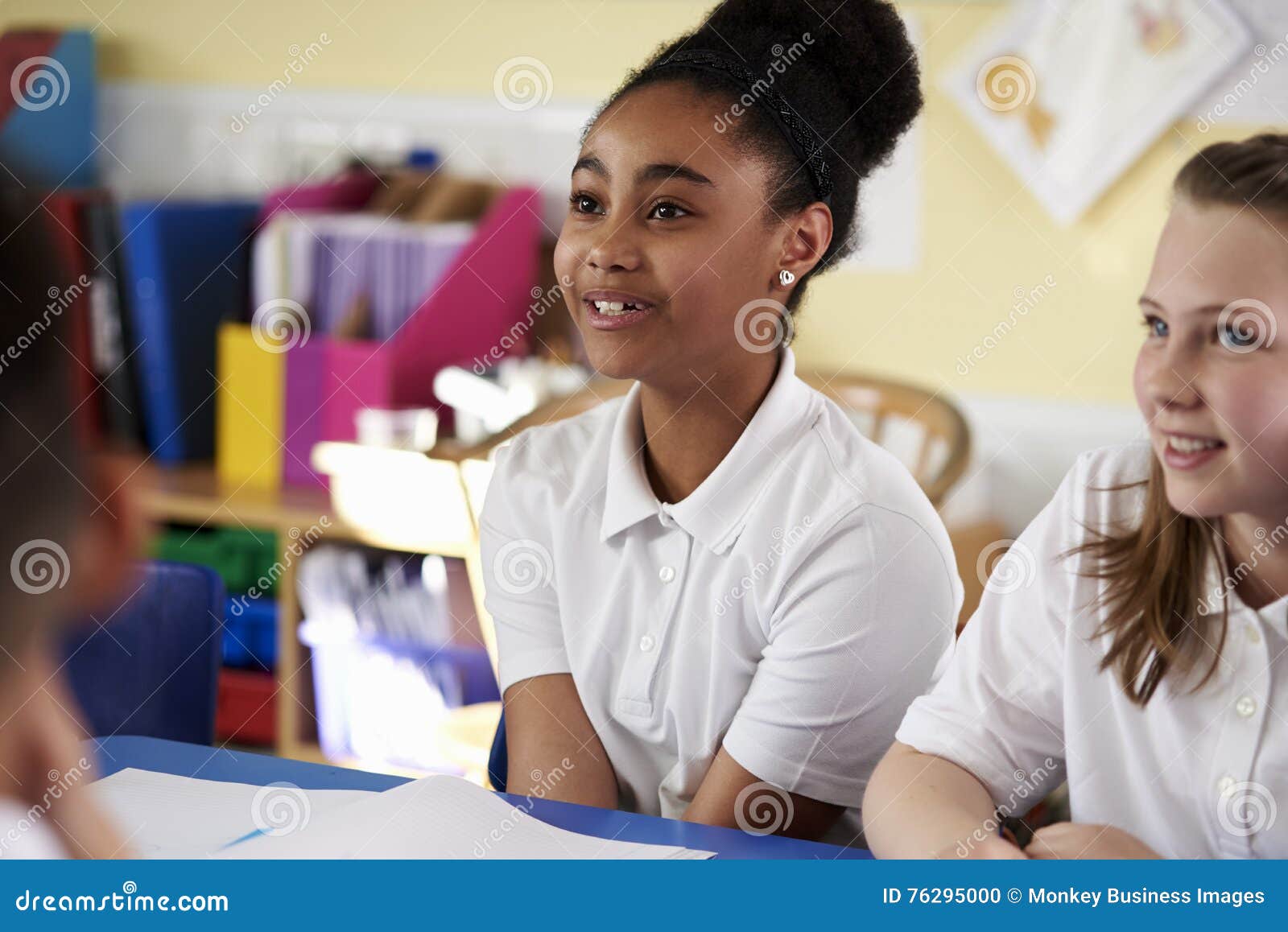 Two Primary School Girls in Class, Close Up Stock Photo - Image of ...