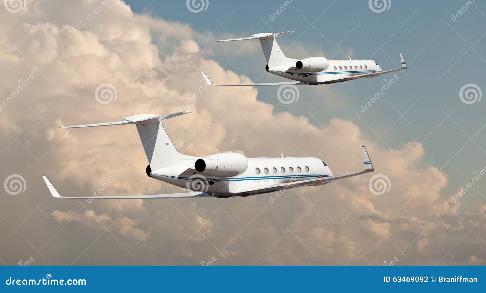 Two Private Jets Flying Side by Side Stock Photo - Image of flight ...