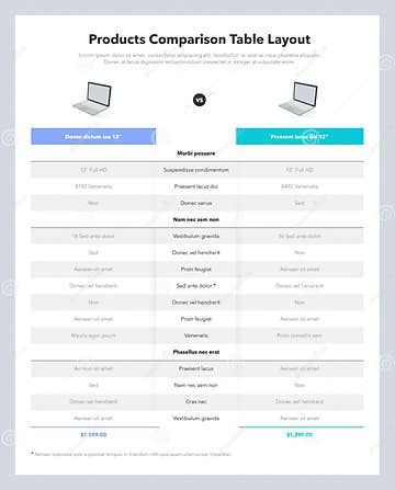 Two Products Comparison Table Layout with Place for Description Stock ...