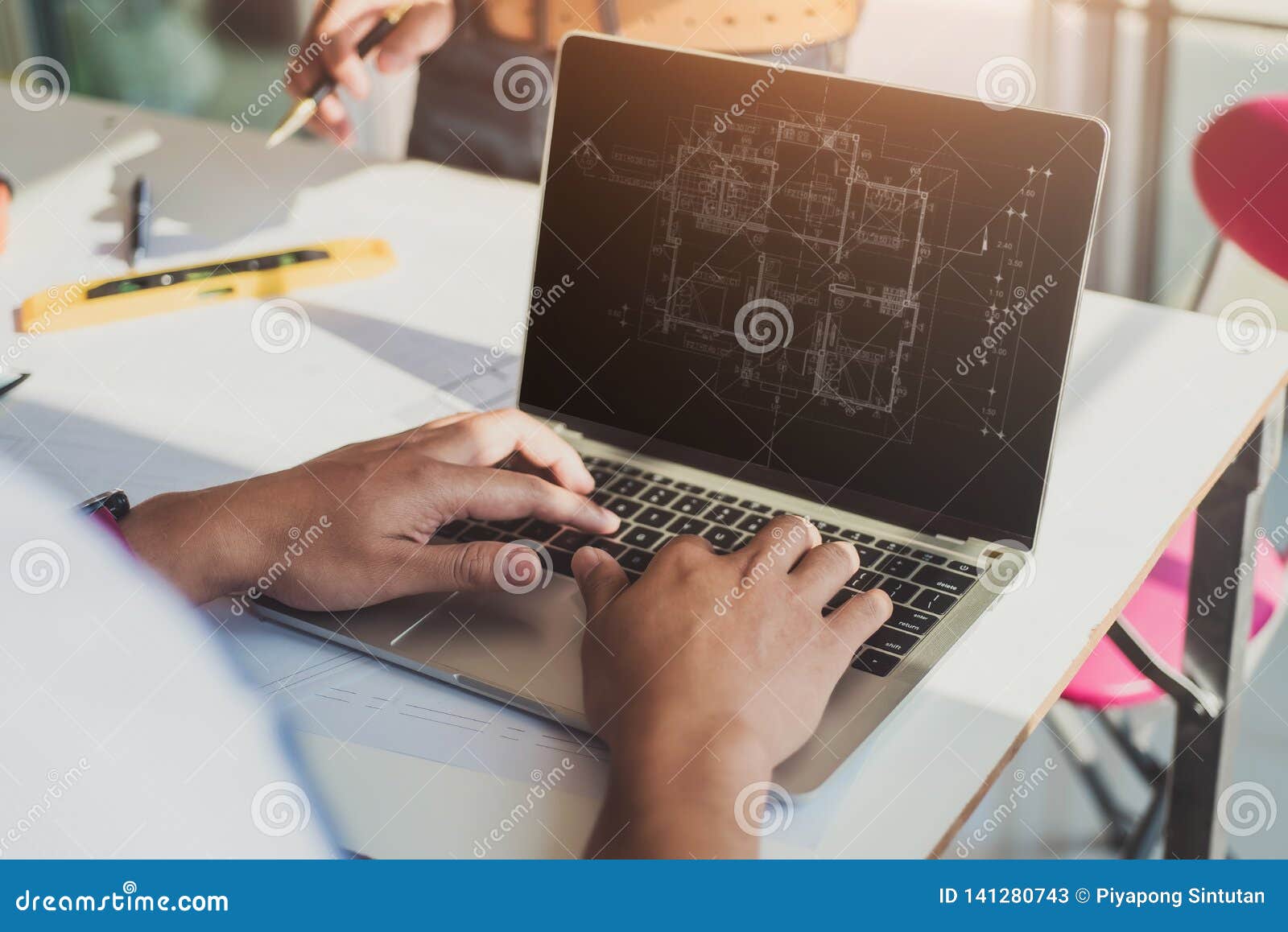 Two Professional Architects Discussing House Building Plan Design ...