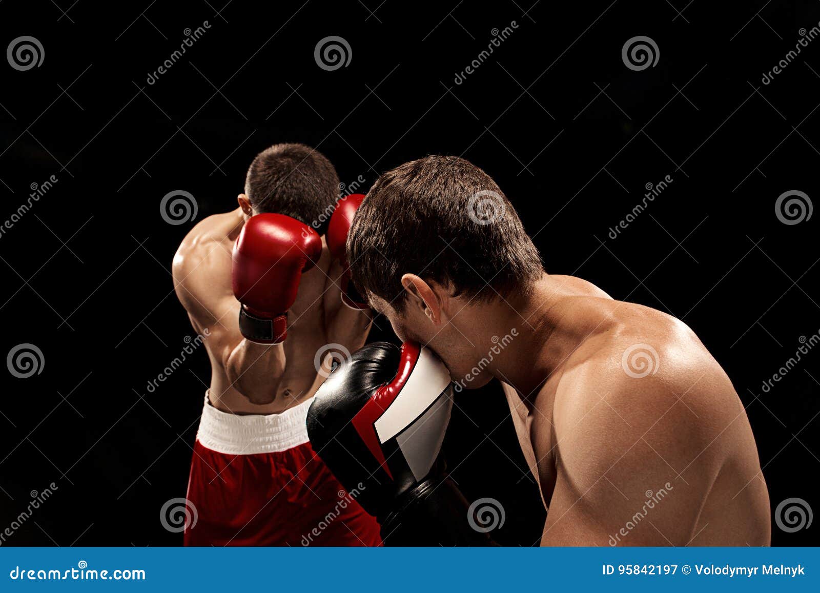 Two Professional Boxer Boxing on Black Background, Stock Image - Image ...