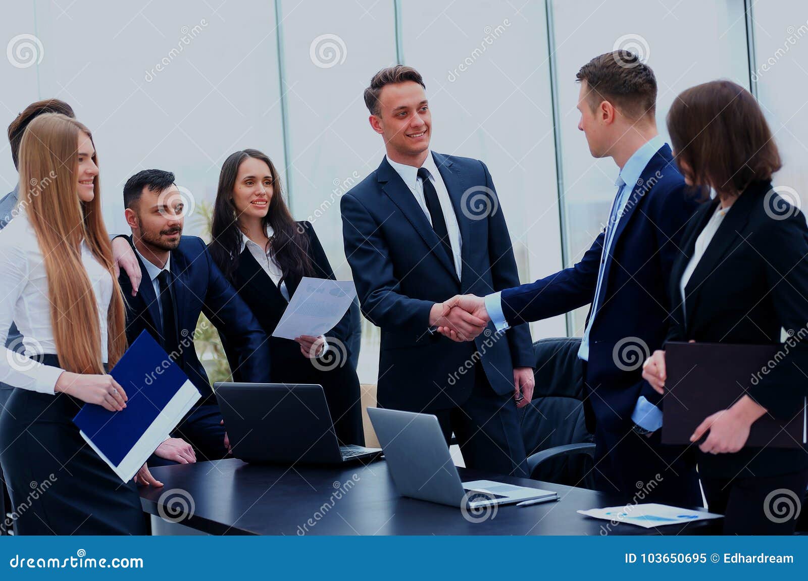 Business People Shaking Hands Stock Image - Image of shake, laptop ...