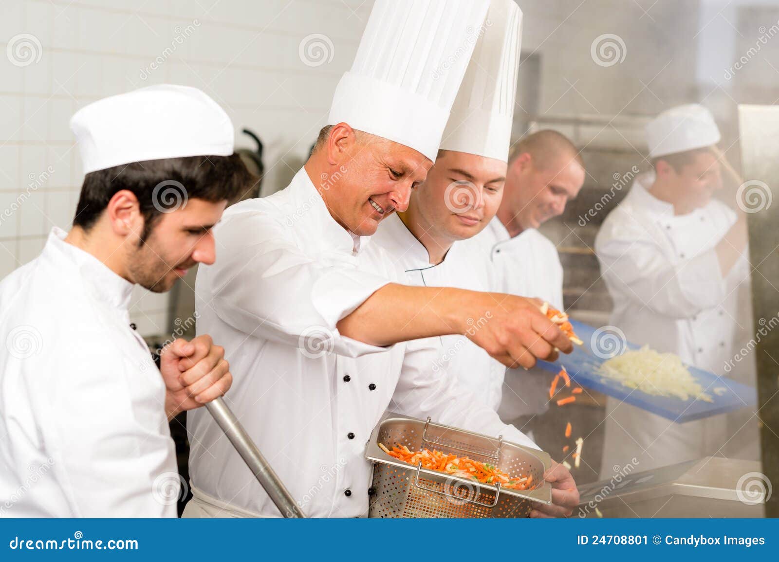 Two Professional Chefs Cooking in Kitchen Stock Image - Image of adult ...