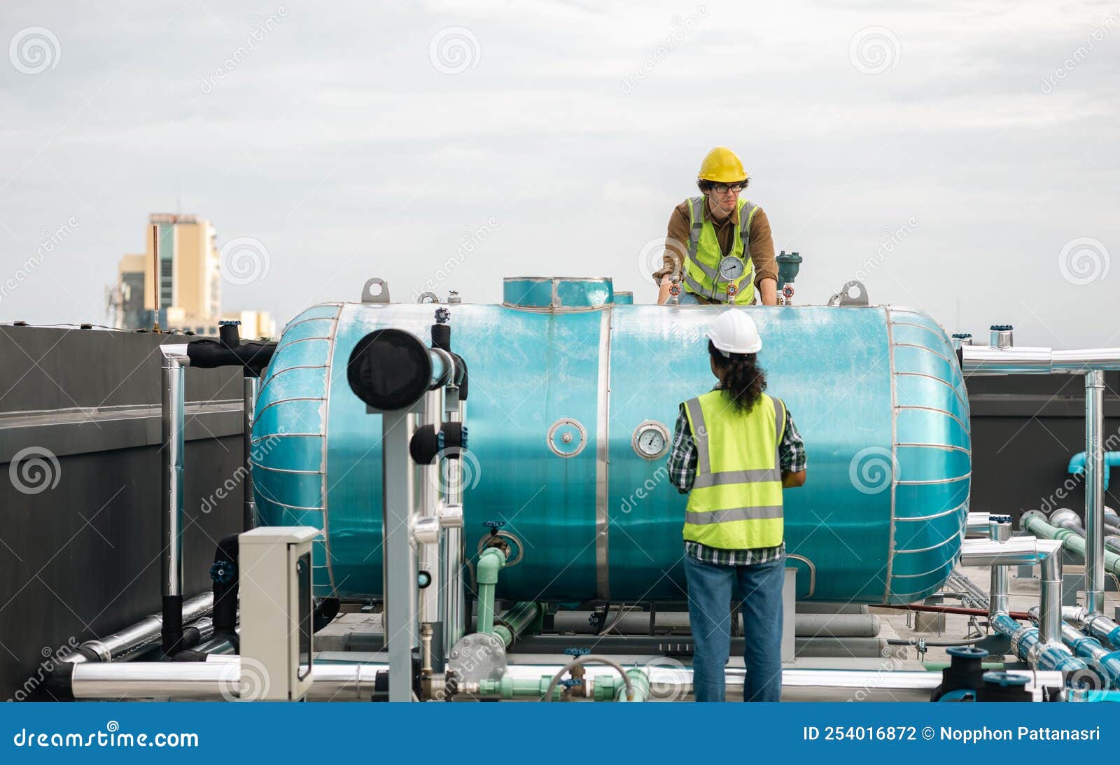 Two Professional Engineer Man and Women Working Checking and ...