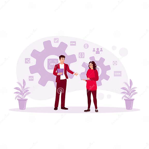 Two Professional it Experts are Developing Software with Digital ...