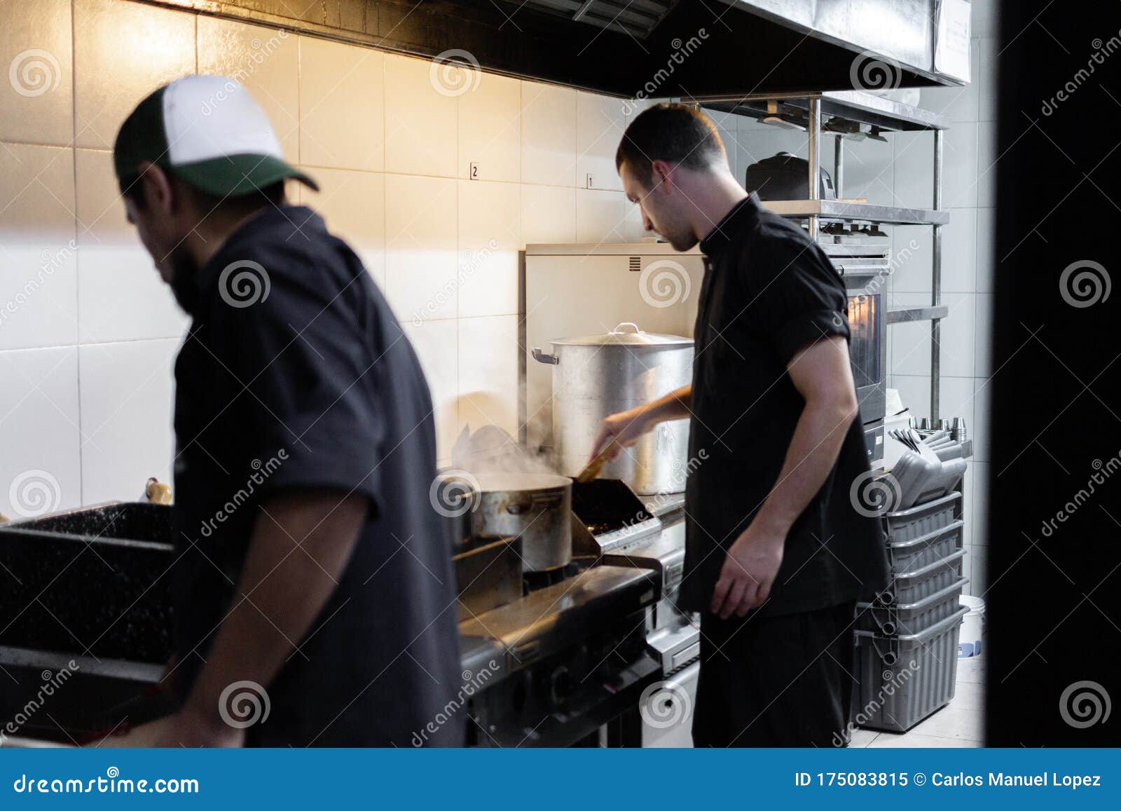 Two Professional Latin Chef Cooking in Restaurant Stock Image - Image ...
