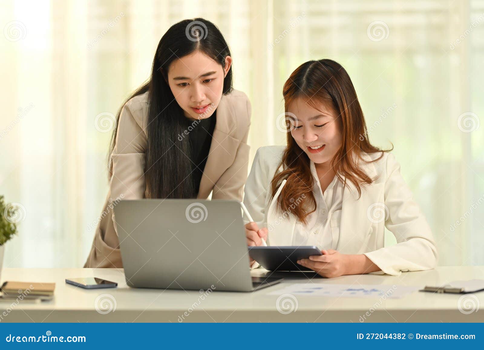 Two Professional Partners Discussing Business Plan, Collaborating on ...