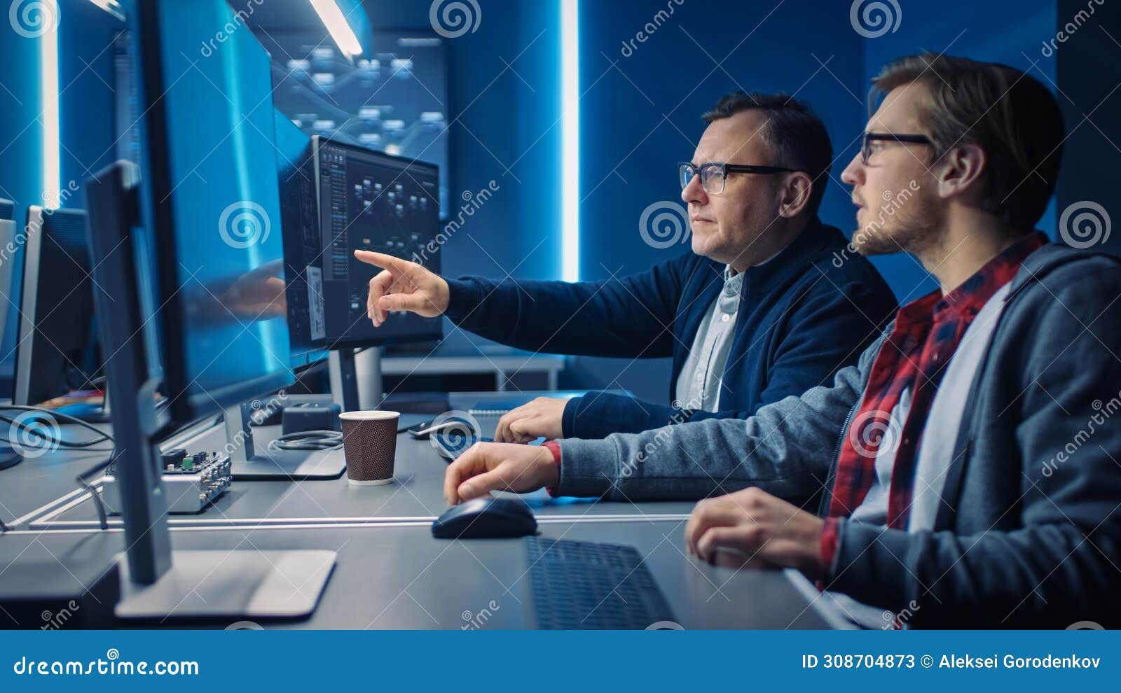 Two Professional it Programers Discussing Blockchain Data Network ...