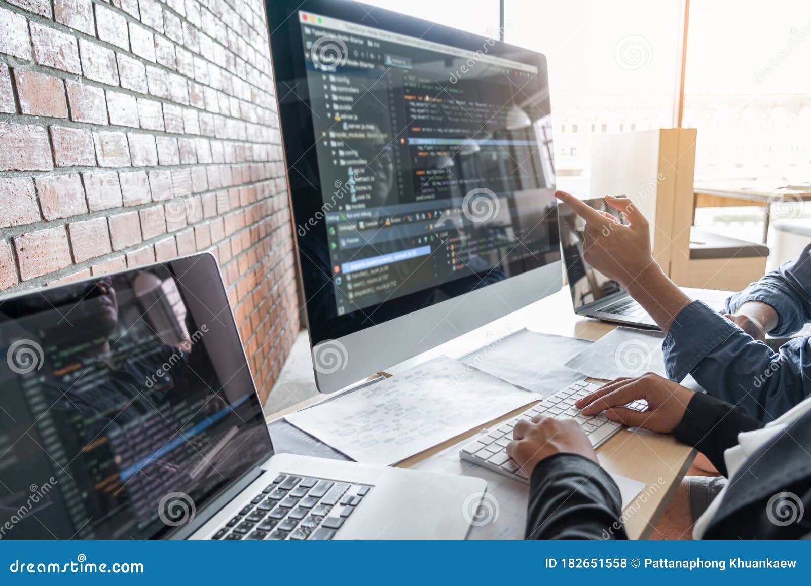 Two Professional Programmer Cooperating and Working on Web Site Project ...