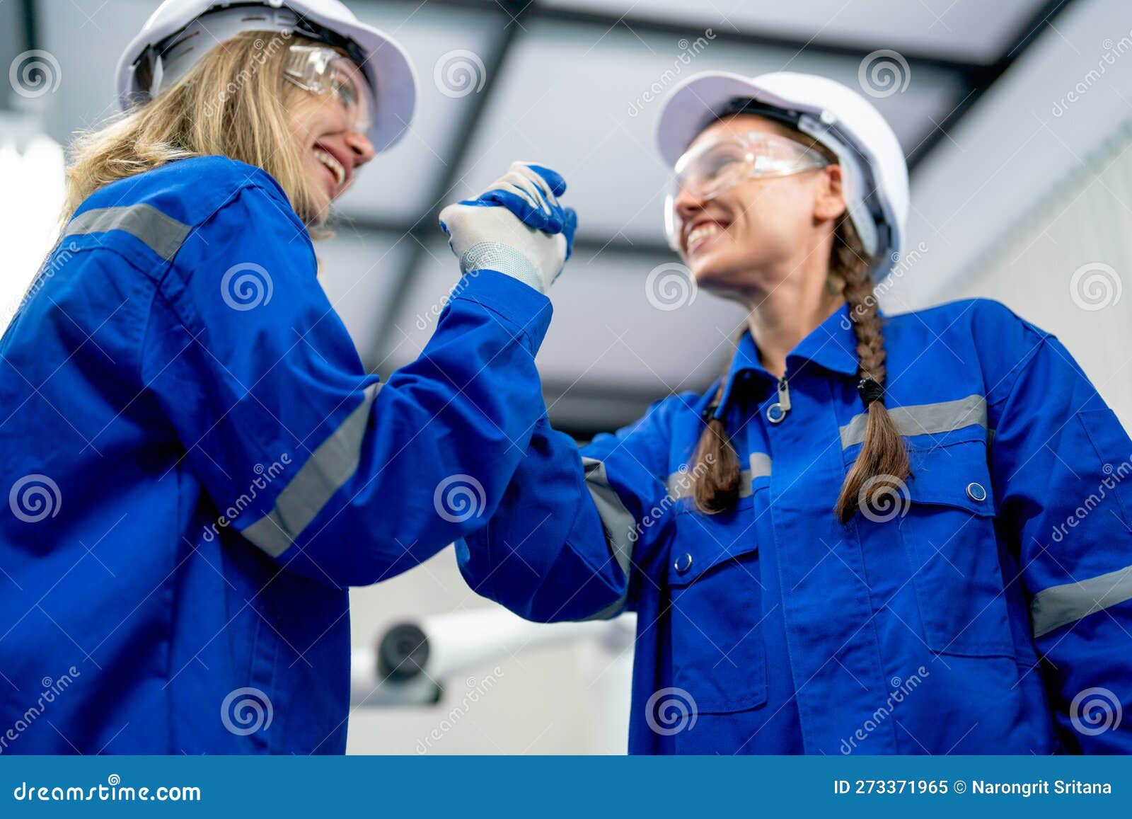 Two Professional Technician or Engineer Woman Workers Hold and Grab ...