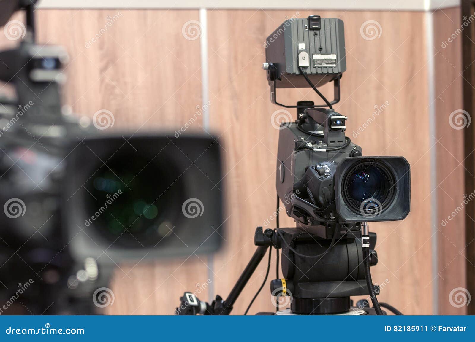 Two Professional TV Video Camera Stock Image - Image of indoors, movie ...