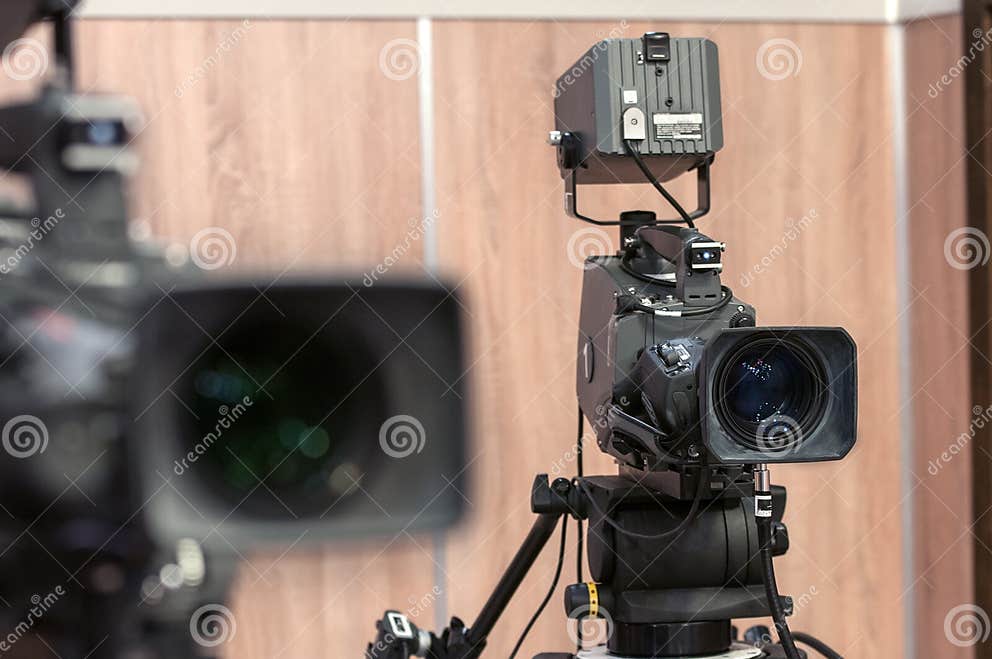 Two Professional TV Video Camera Stock Image - Image of indoors, movie ...