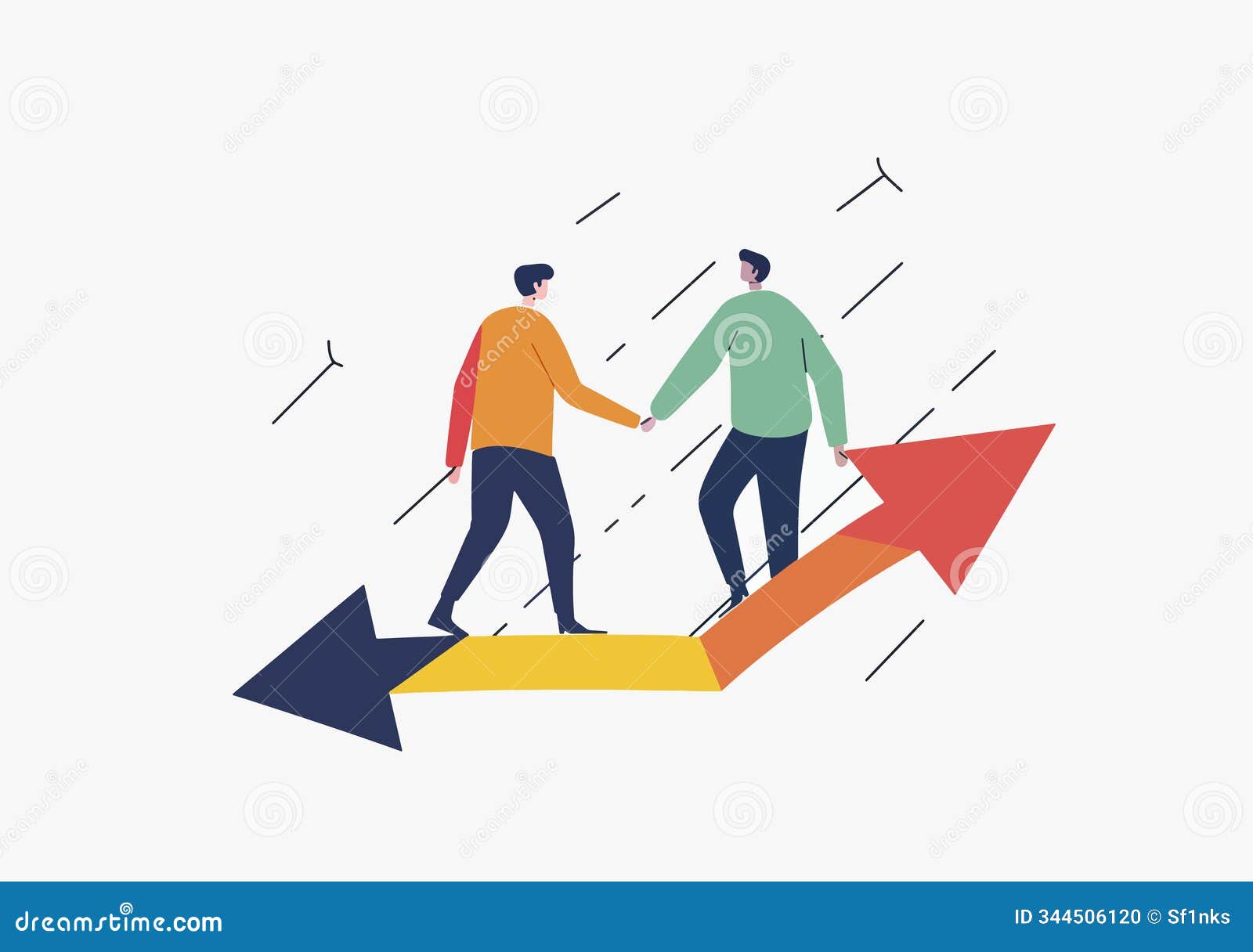 Two Professionals Shaking Hands on Arrow Path Symbolizing Mutual ...