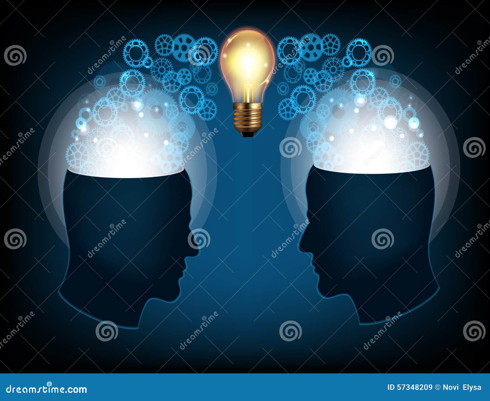 Two Profile Faces with Light Bulb Stock Vector - Illustration of ...