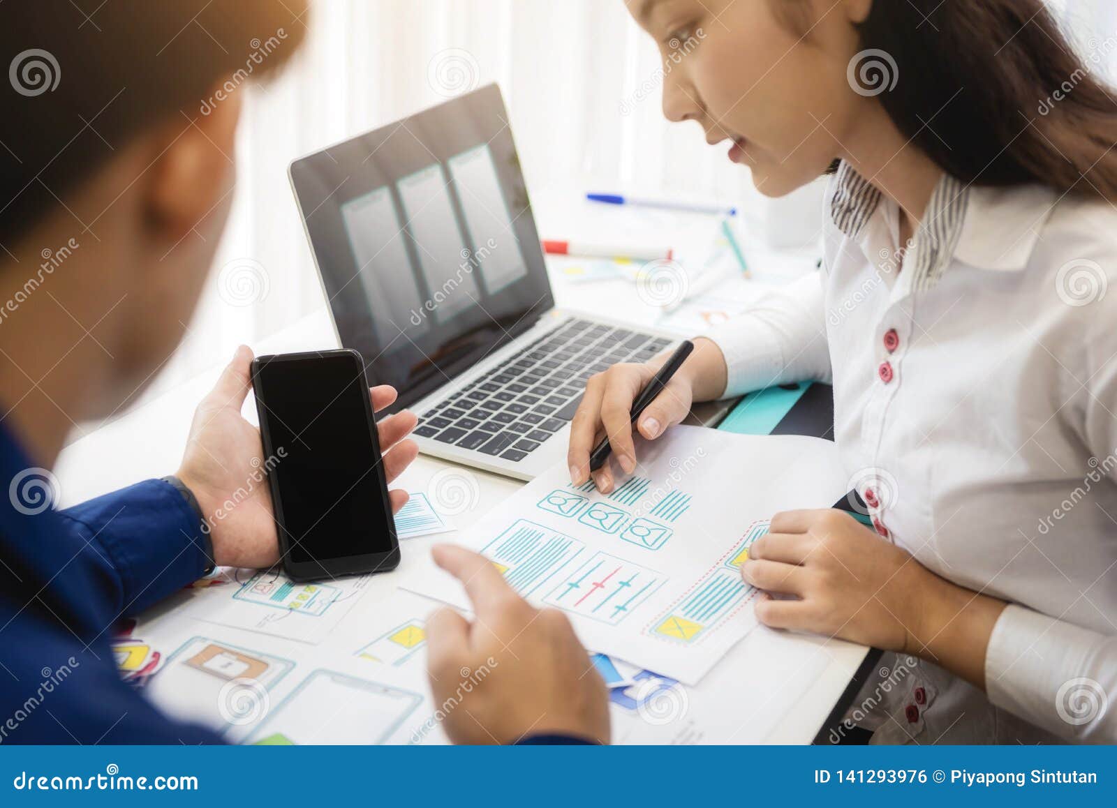 Two Programmer Working Sketches for Mobile Phone Application in Office ...