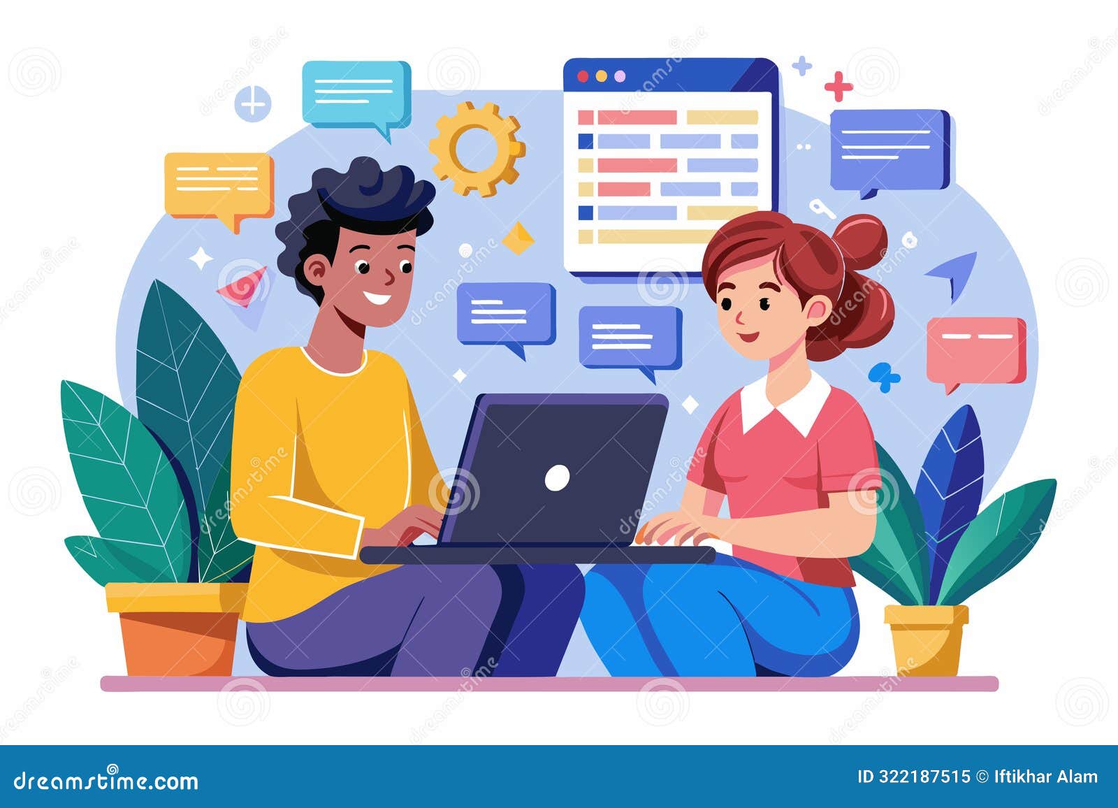 Two Programmers Work Together On A Laptop Collaborating On A Coding Project Pair Programming