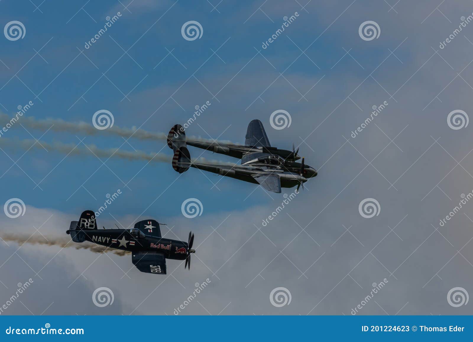 Two Propeller Planes Flies with Smoke at a Air Show Editorial Stock ...