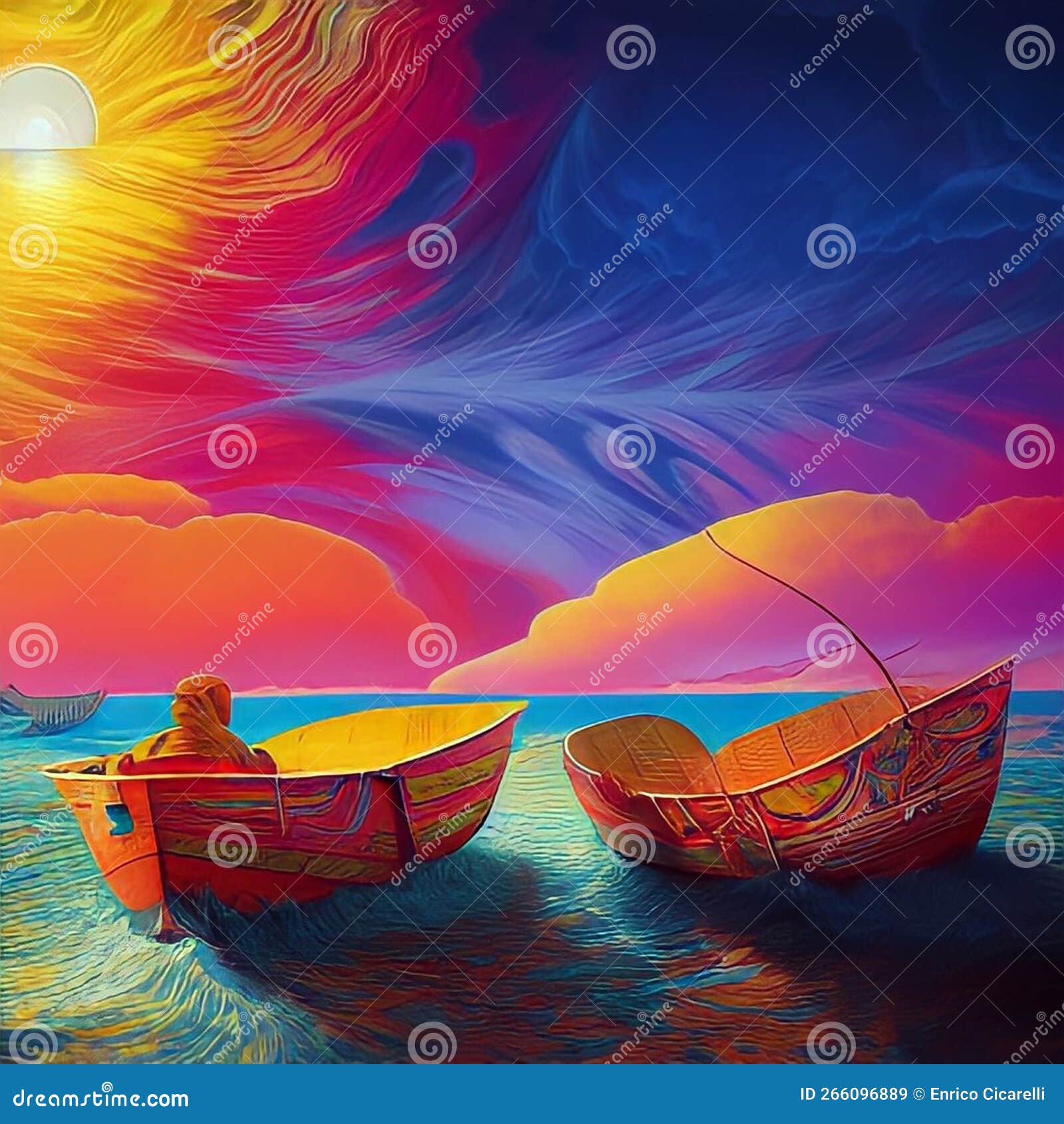 Two Psychedelic Boats on the Beach Stock Illustration - Illustration of ...