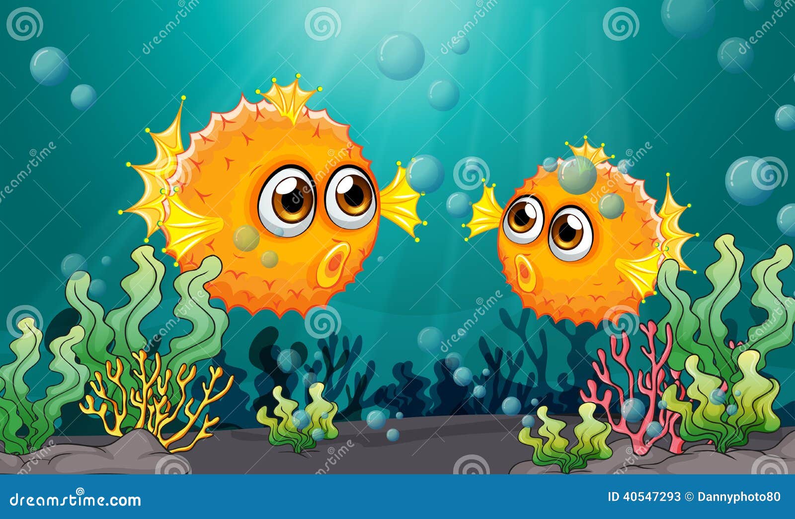 Two Puffer Fishes Under the Sea Stock Vector - Illustration of ...