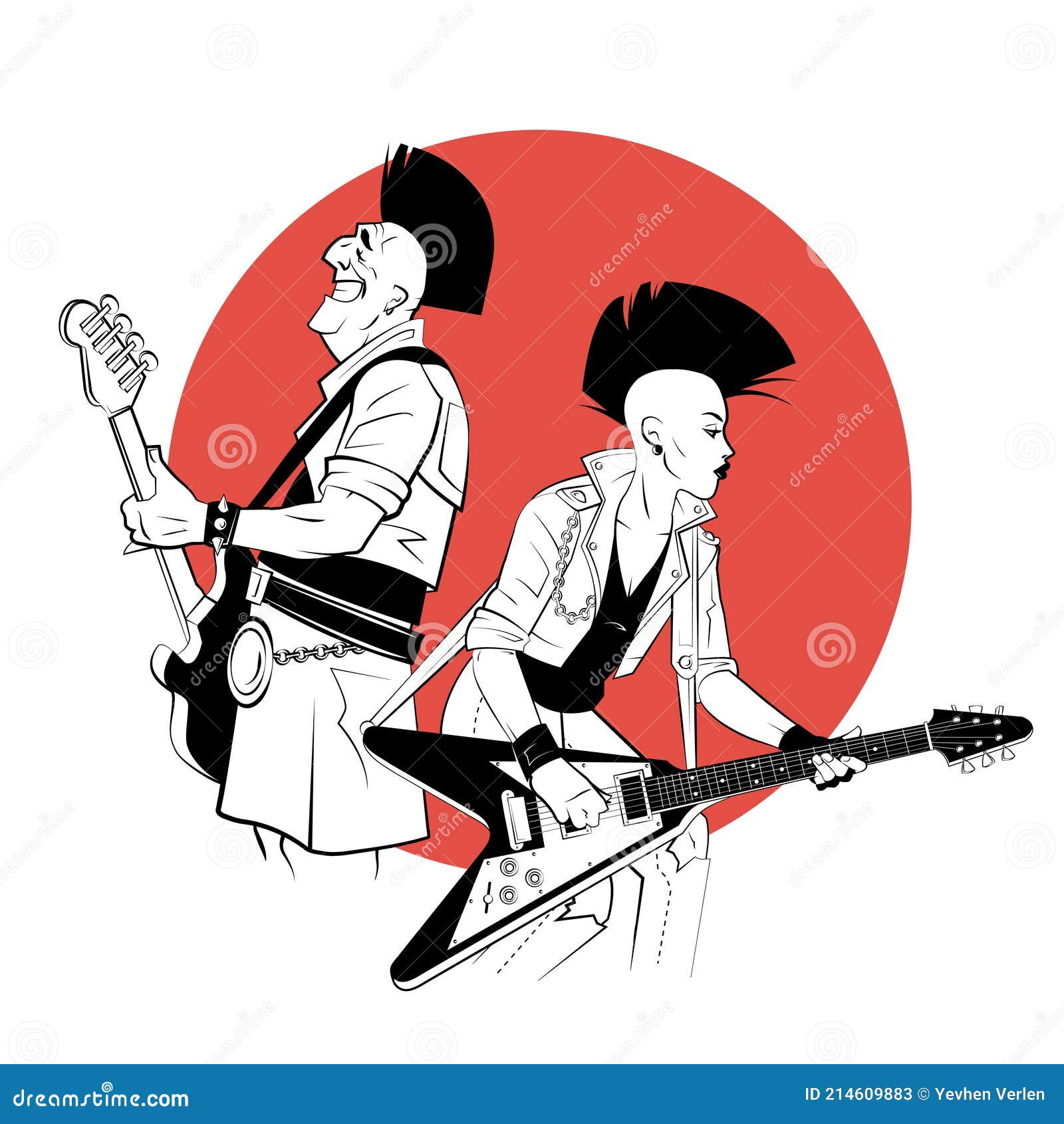 Two Punks with Electric Guitars in Sketch Style Stock Vector ...