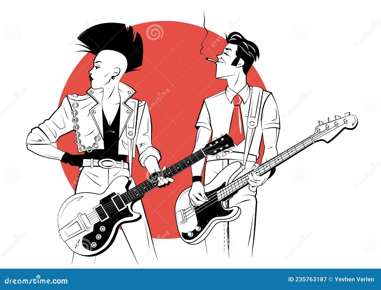 Two Punks with Electric Guitars in Sketch Style Stock Vector ...